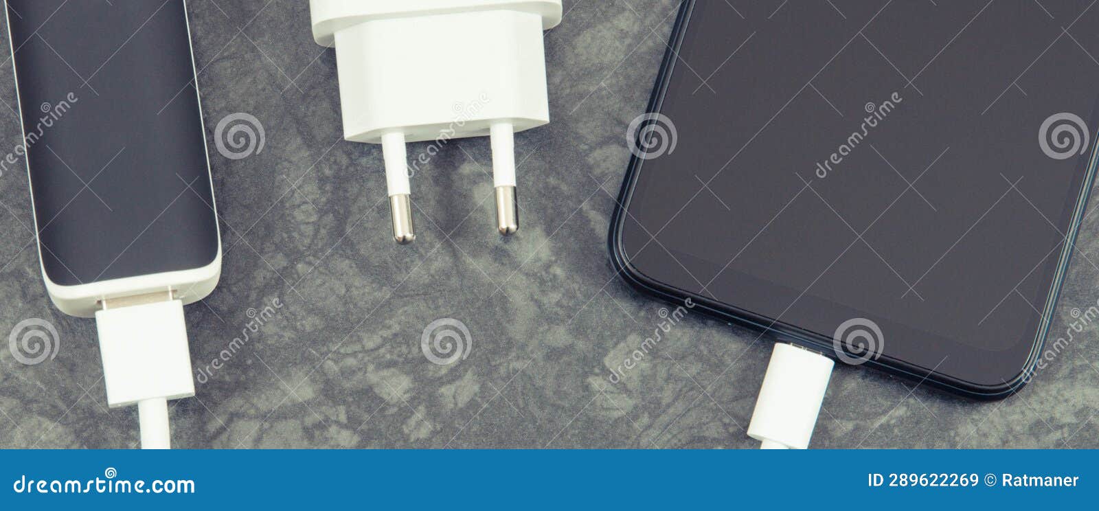 Black Smartphone with Connected Plug of External Powerbank. Mobile ...