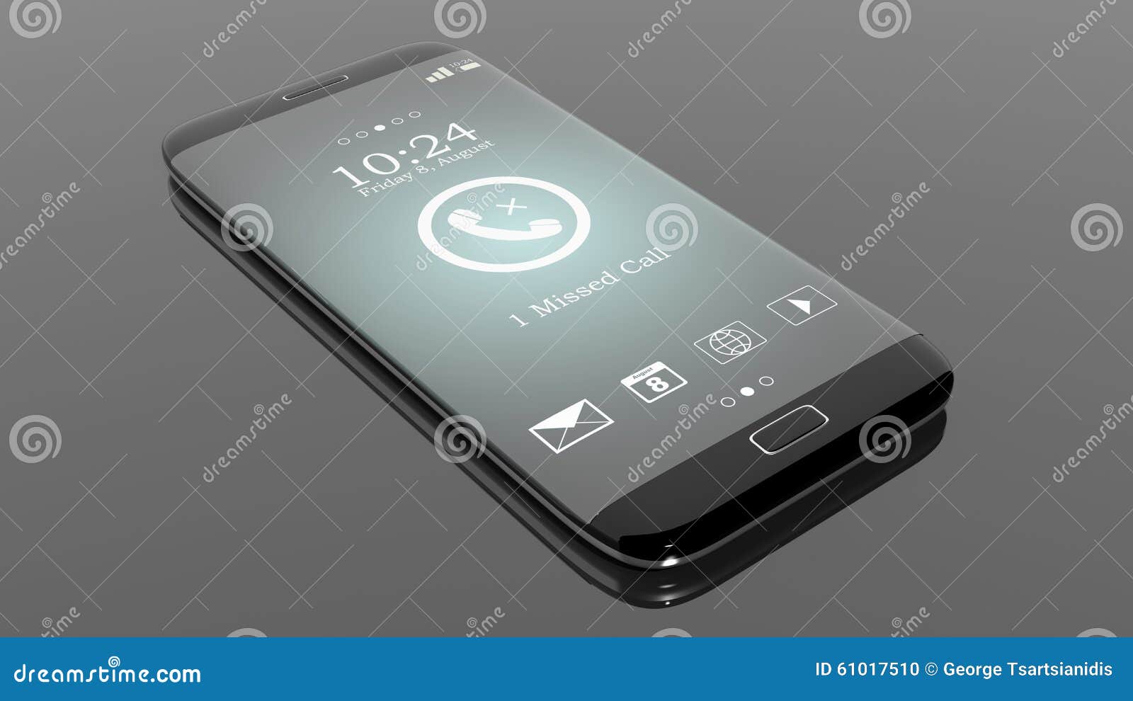 Black Smartphone Edge with Missed Call Notification on Screen Stock ...