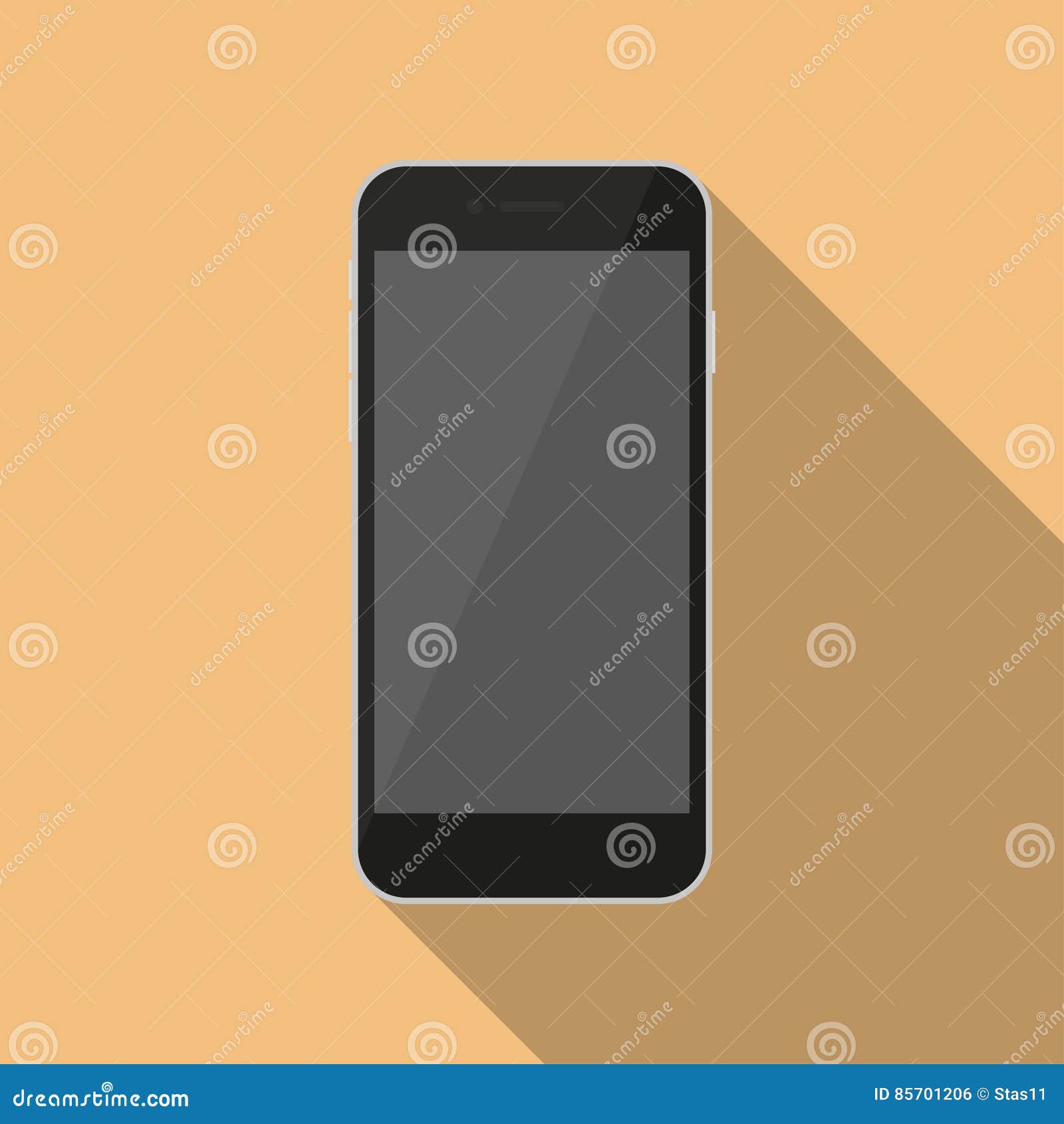 Black Smartphone in a Flat Design with Long Shadow Stock Vector ...