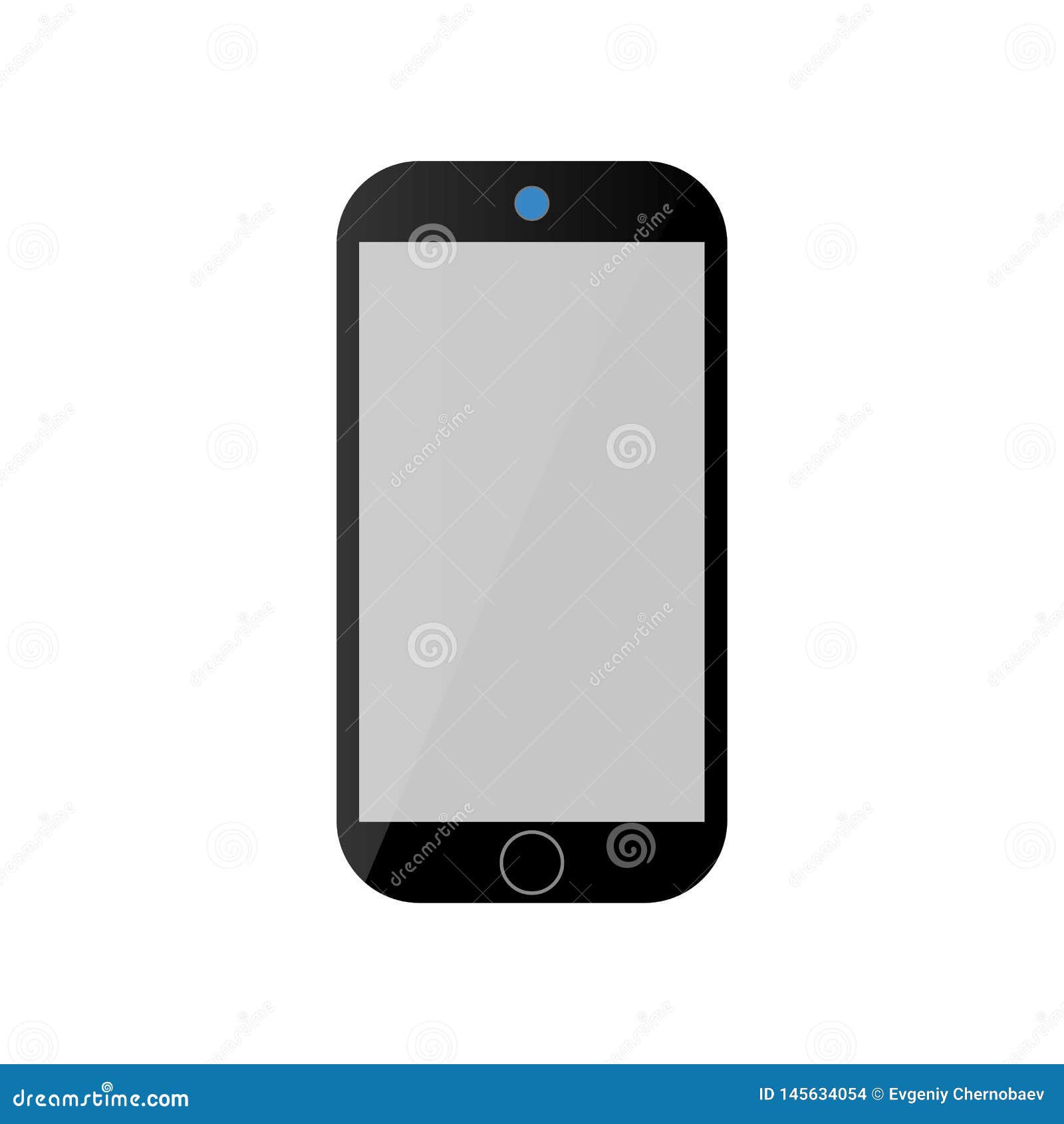 Black Smartphone Icon with Glossy Grey Screen and Blue Camera on White ...
