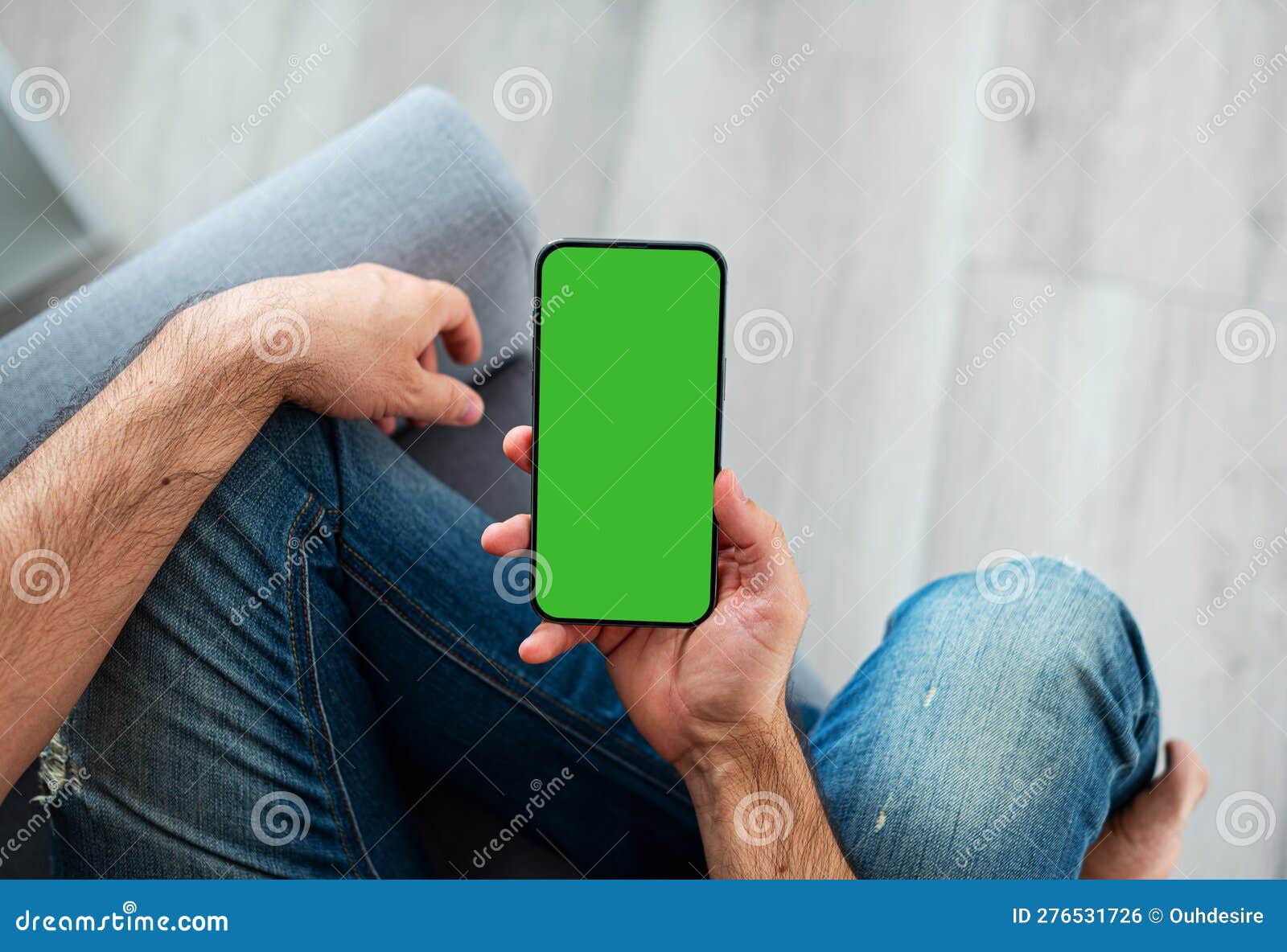 Black Smartphone Mockup in Male Hand. Top View Stock Photo - Image of ...