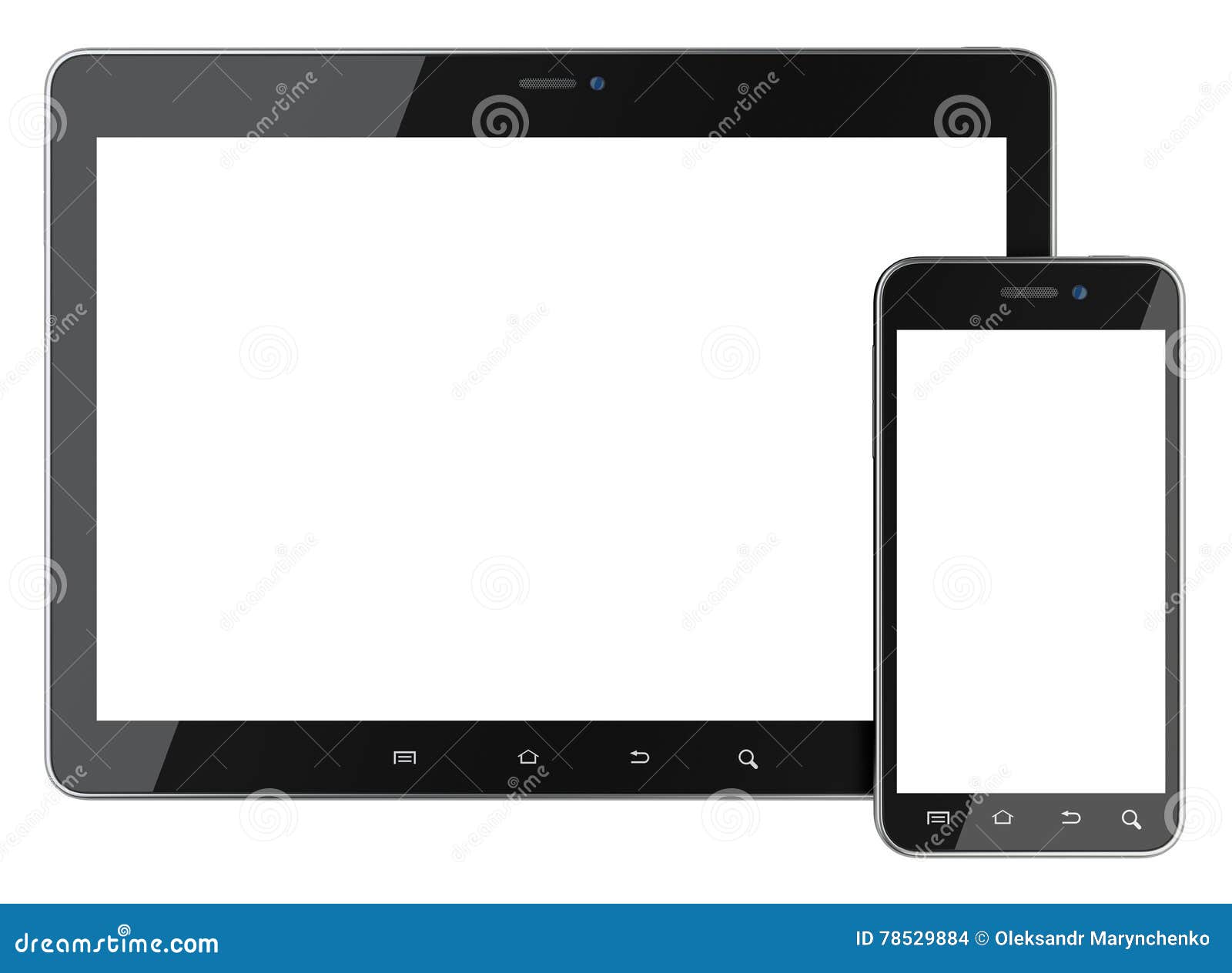 Black Smartphone and Tablet with Blank Screen Front View. Stock ...