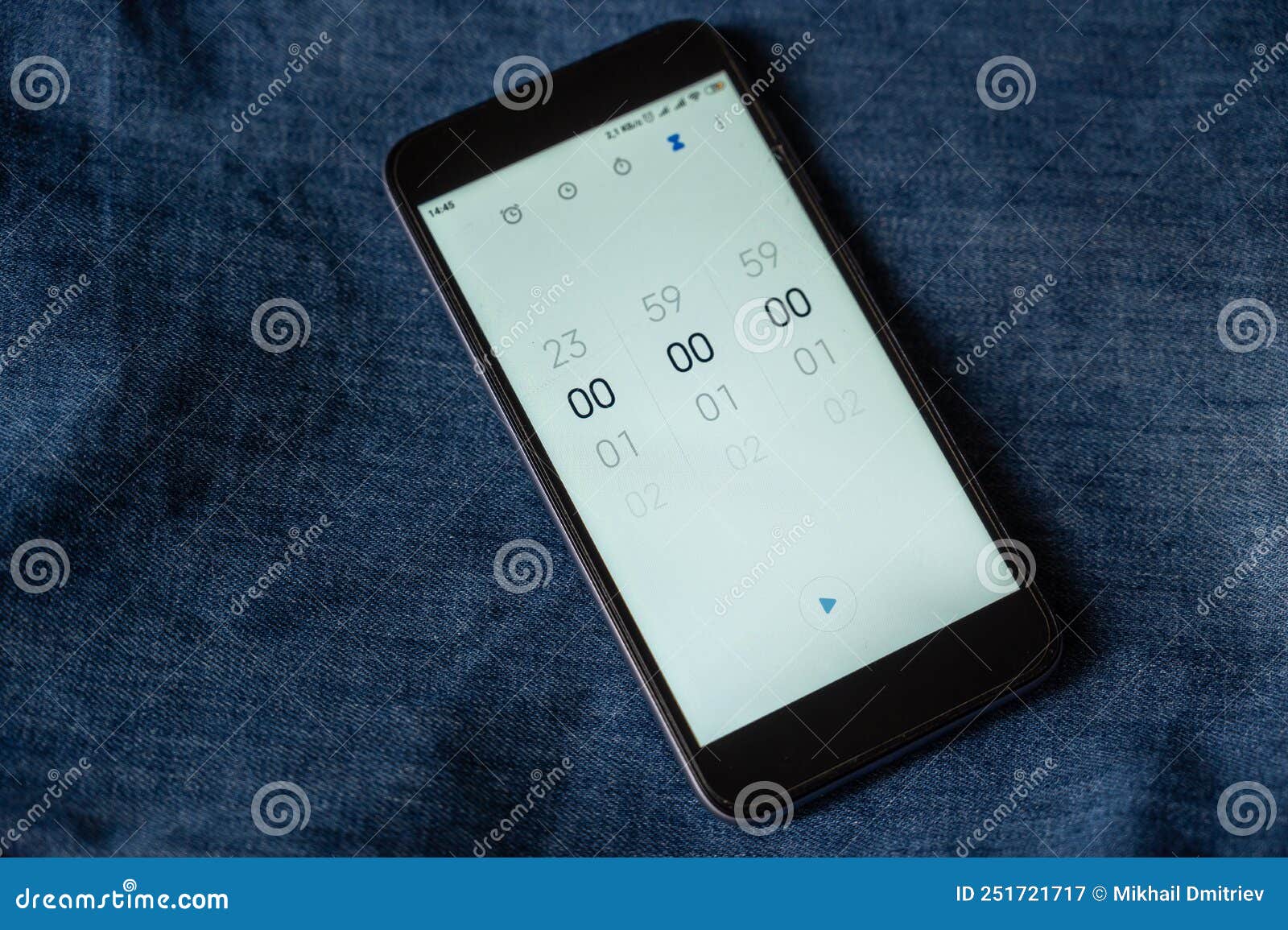 Black Smartphone with the Time Countdown App Open. Zeros on the Screen ...