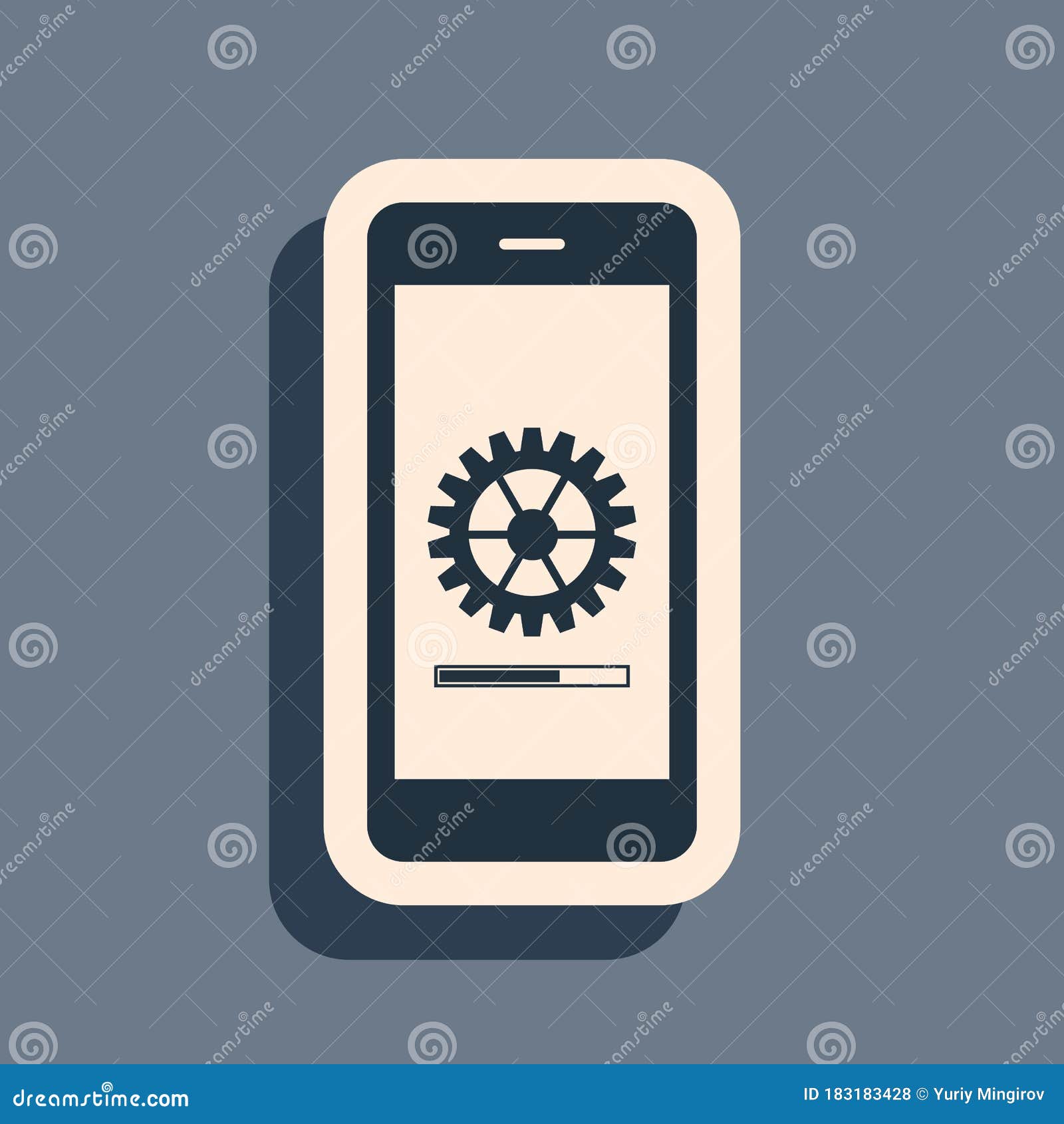 Black Smartphone Update Process with Gearbox Progress and Loading Bar ...