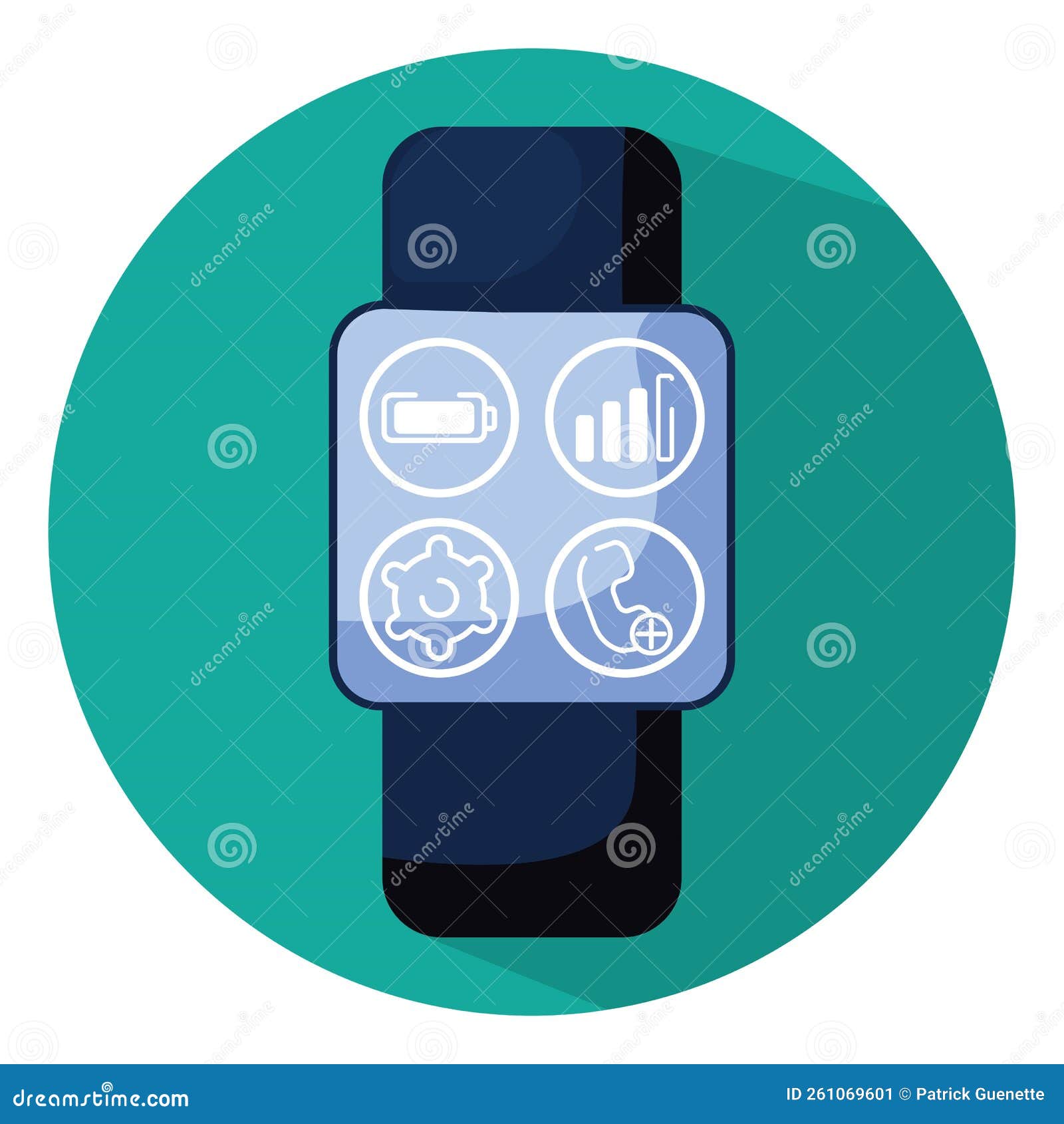 Black smartwatch, icon stock vector. Illustration of electronic - 261069601