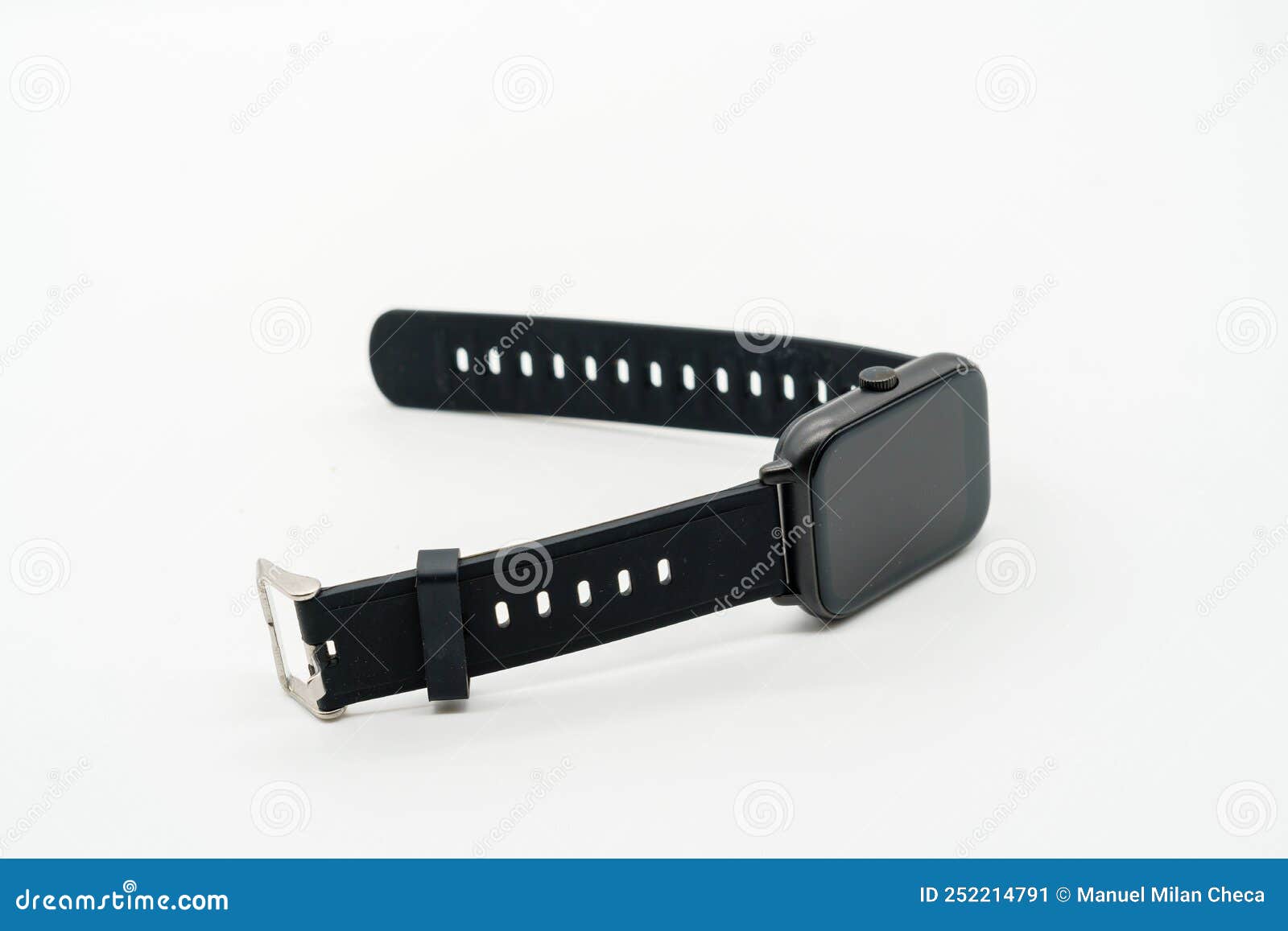 Black Smartwatch with Rubber Strap. Isolated on White Background Stock ...