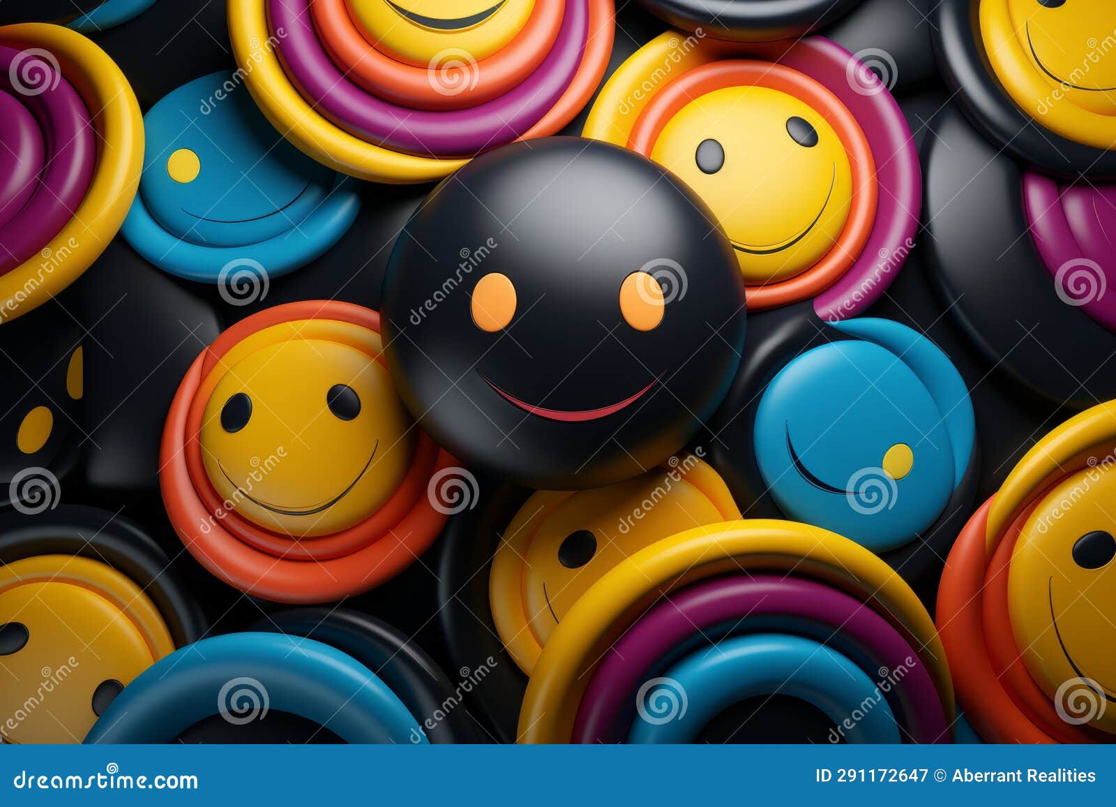 A Black Smiley Face Surrounded by Colorful Buttons Stock Illustration ...