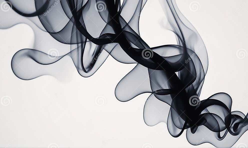 Black Smoke Billows and Swirls Against a White Background, Creating a ...