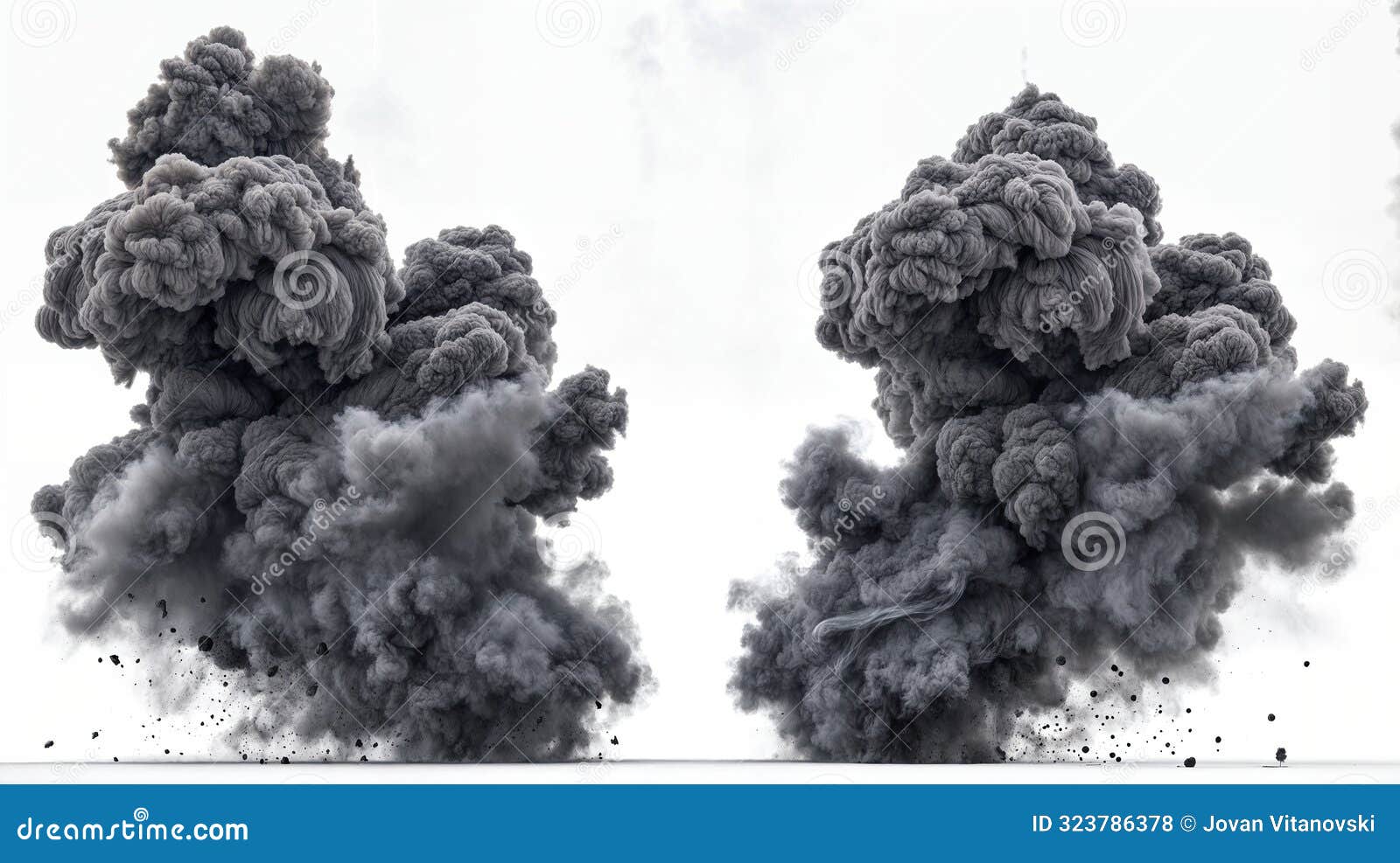 Black Smoke Cloud Explosion Set Isolated on White Background Stock ...