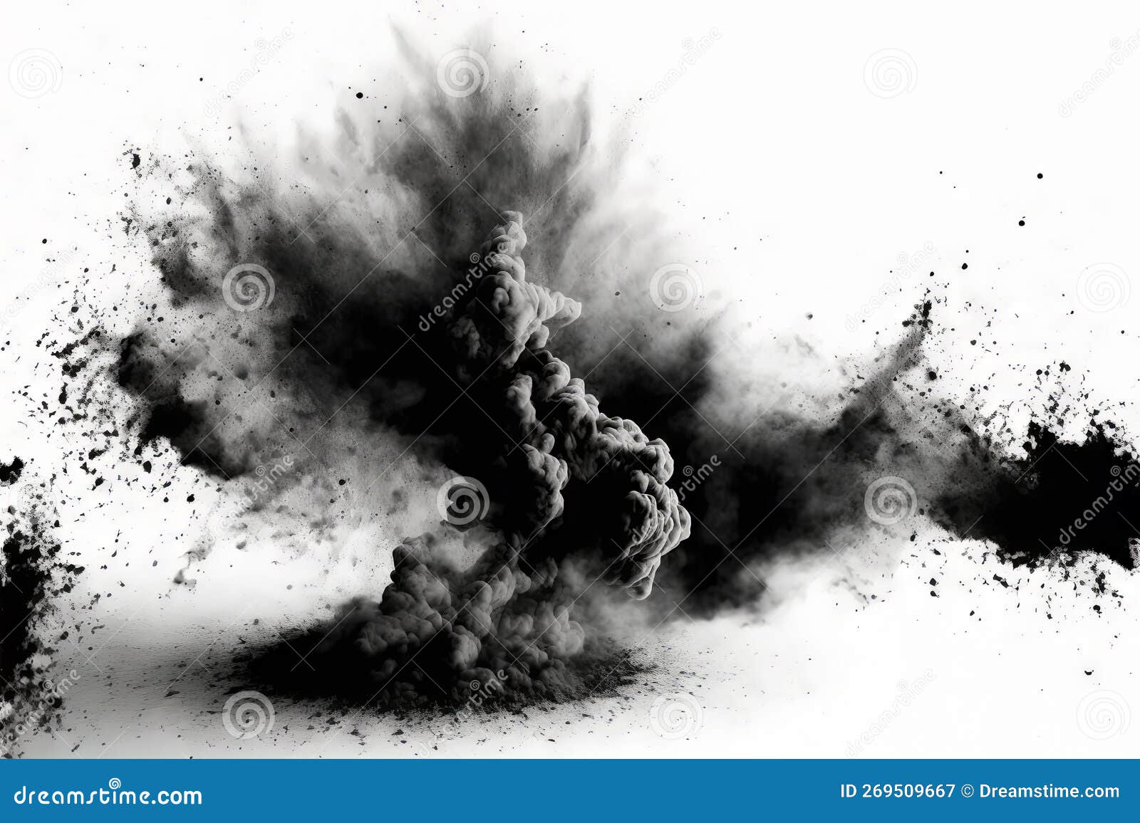 Black Smoke Explosion on Empty White Background. Isolated Abstract ...
