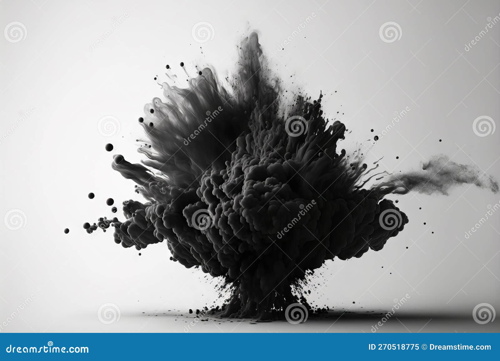 Black Smoke Explosion on Empty White Background. Isolated Abstract ...