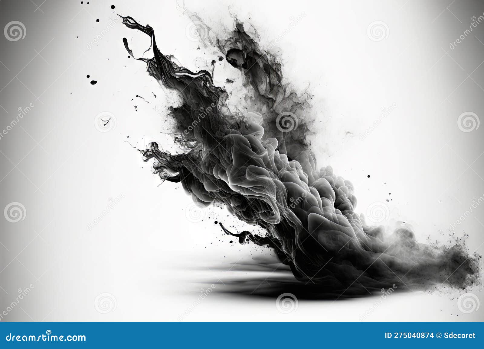 Black Smoke Explosion on Empty White Background. Isolated Abstract ...