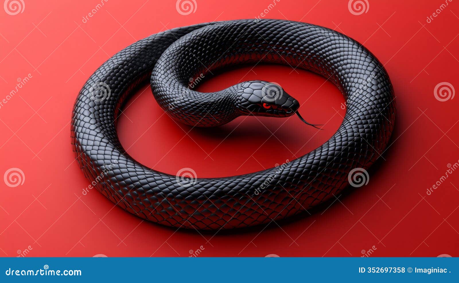A Black Snake Coiled in a Circle on Red Stock Illustration ...