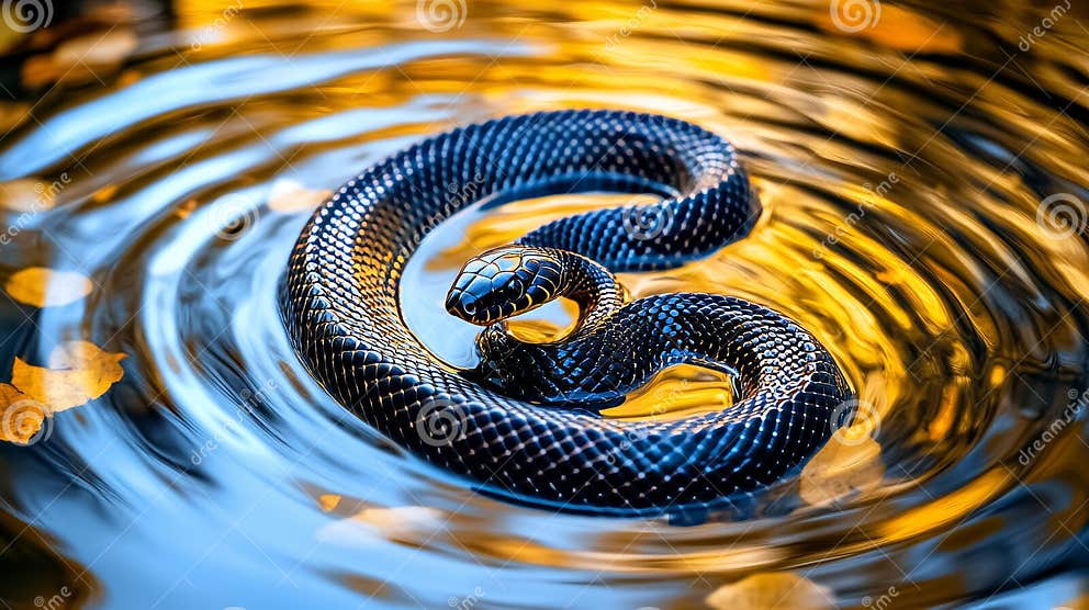 A Black Snake Moving Gracefully in the Current. Stock Image - Image of ...