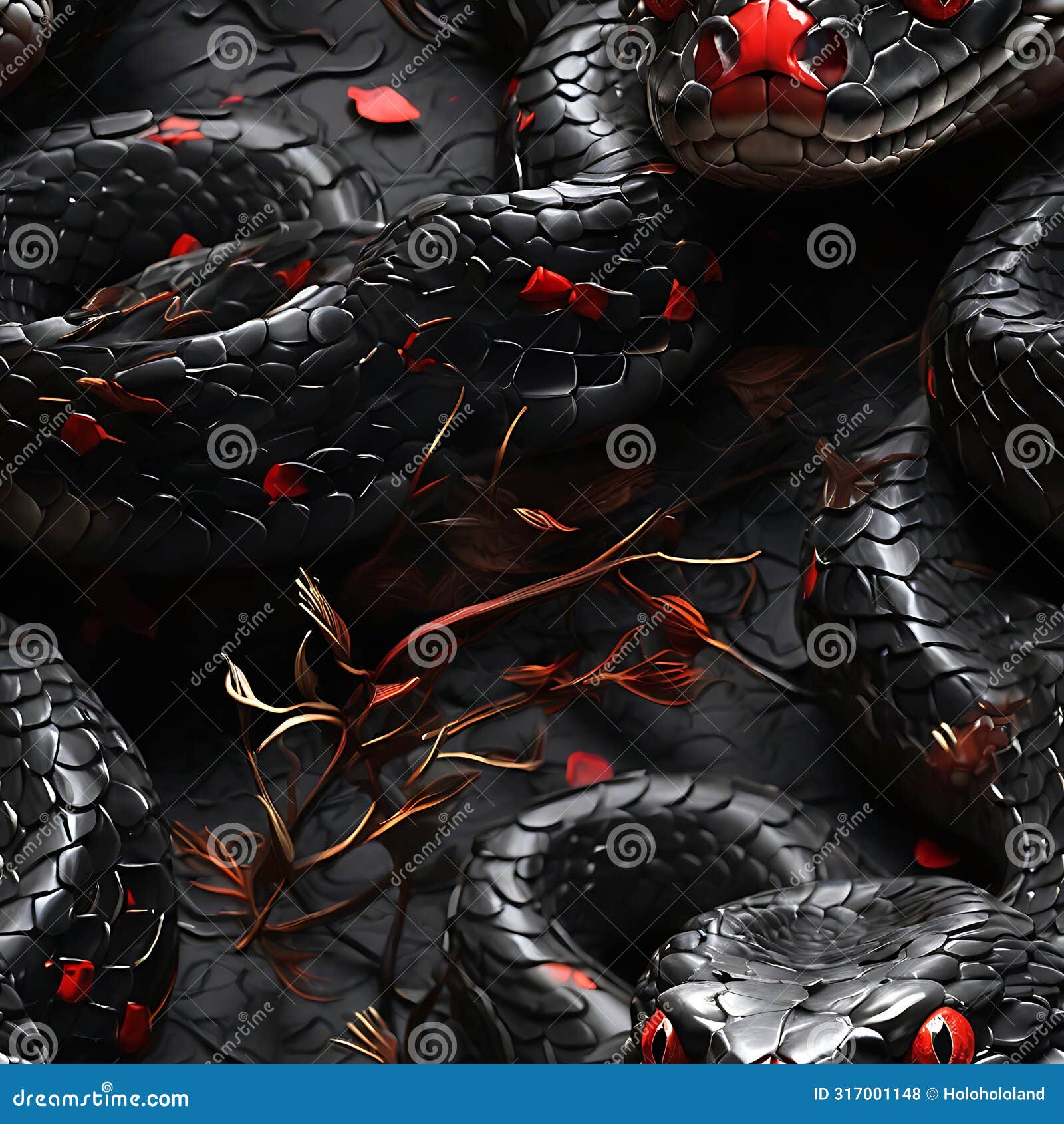 A Black Snake with Red Eyes Was Slithering on the Black Ground Seamless ...