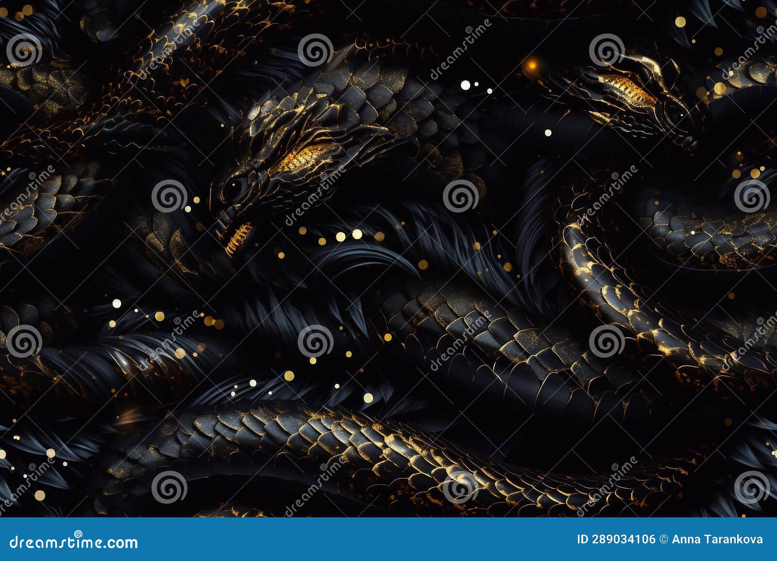 Black Snakes.Seamless Magical Fantasy Pattern with Snakes and Dragons ...