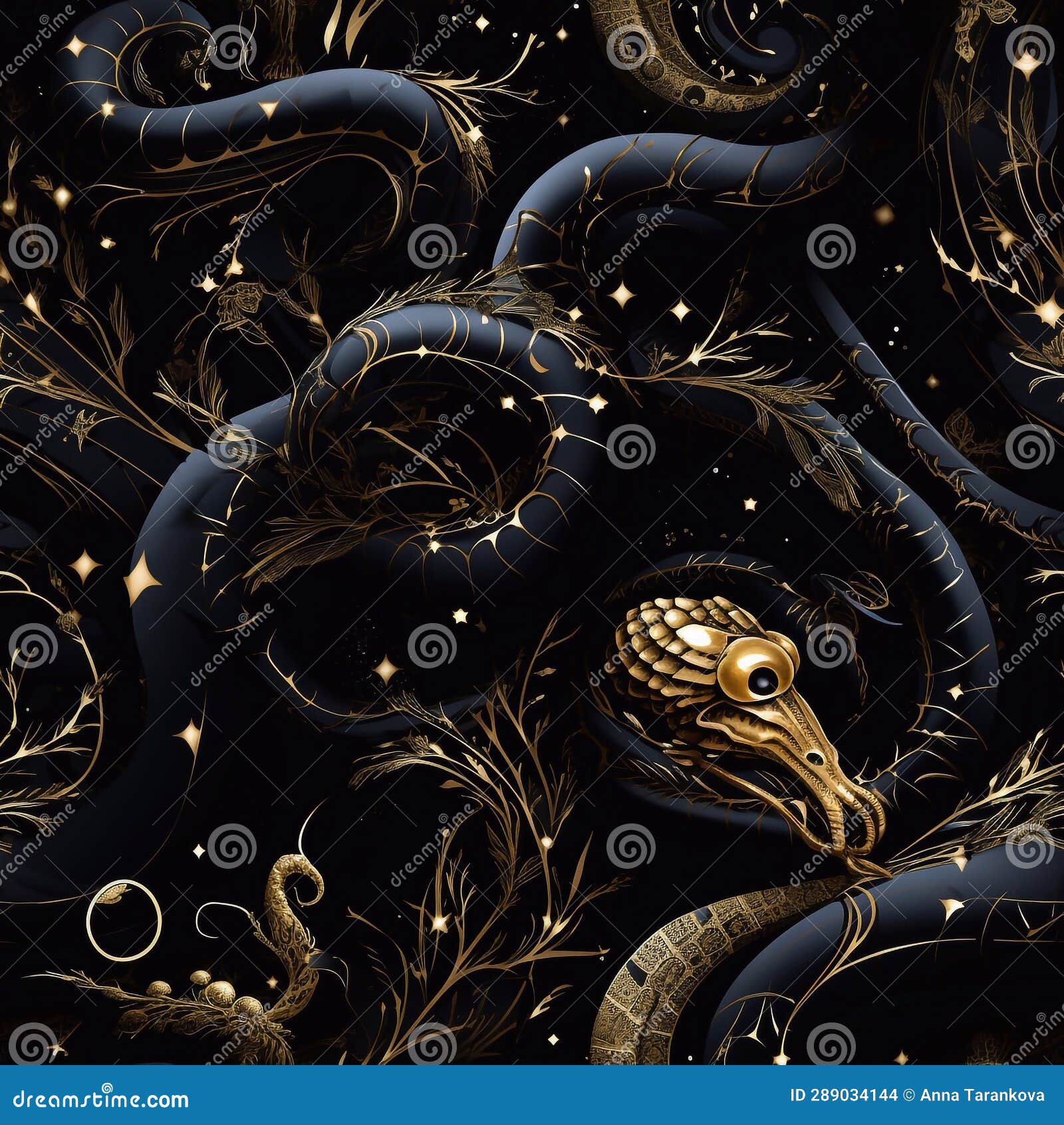 Black Snakes.Seamless Magical Fantasy Pattern with Snakes and Dragons ...