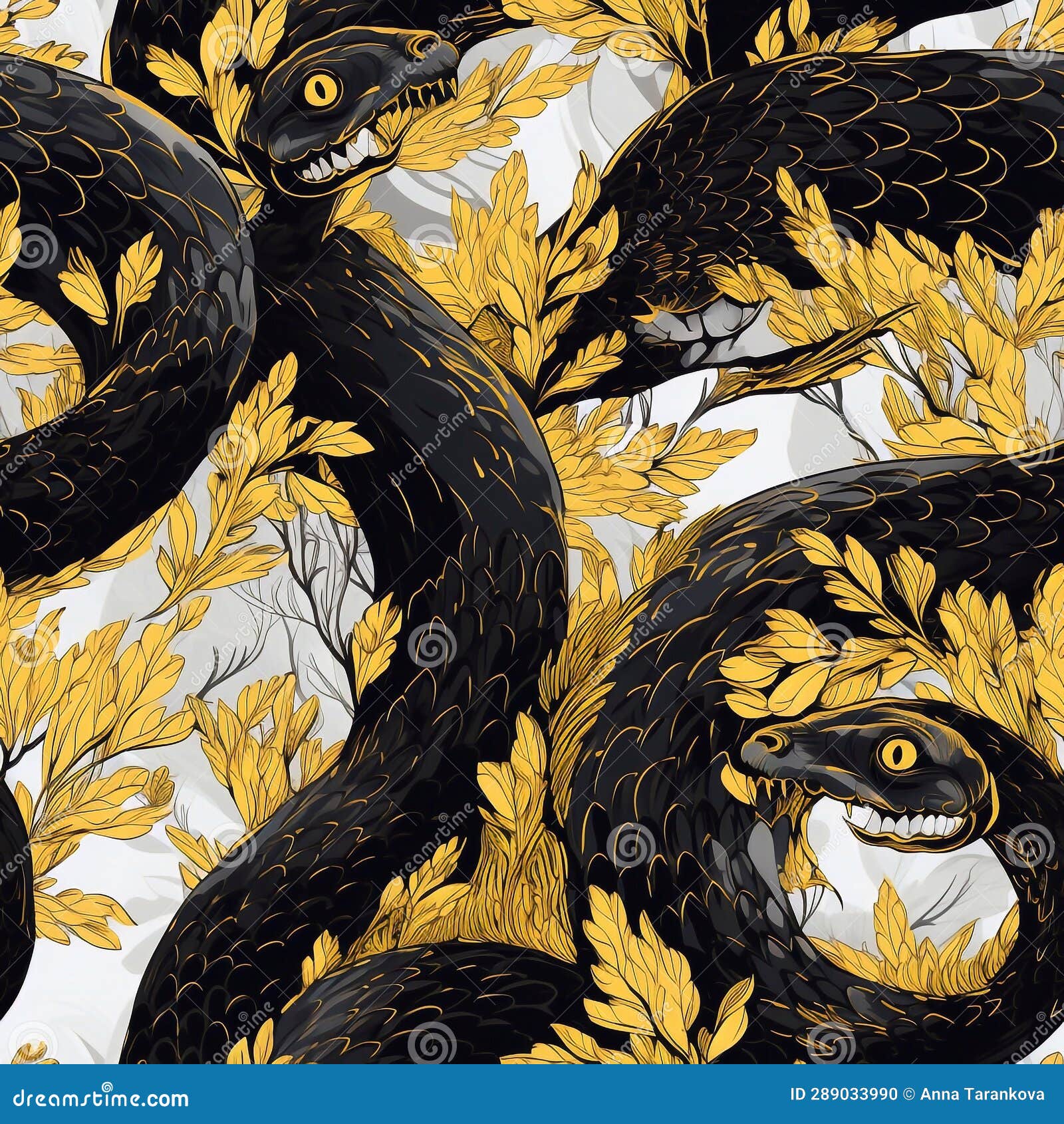 Black Snakes.Seamless Magical Fantasy Pattern with Snakes and Dragons ...