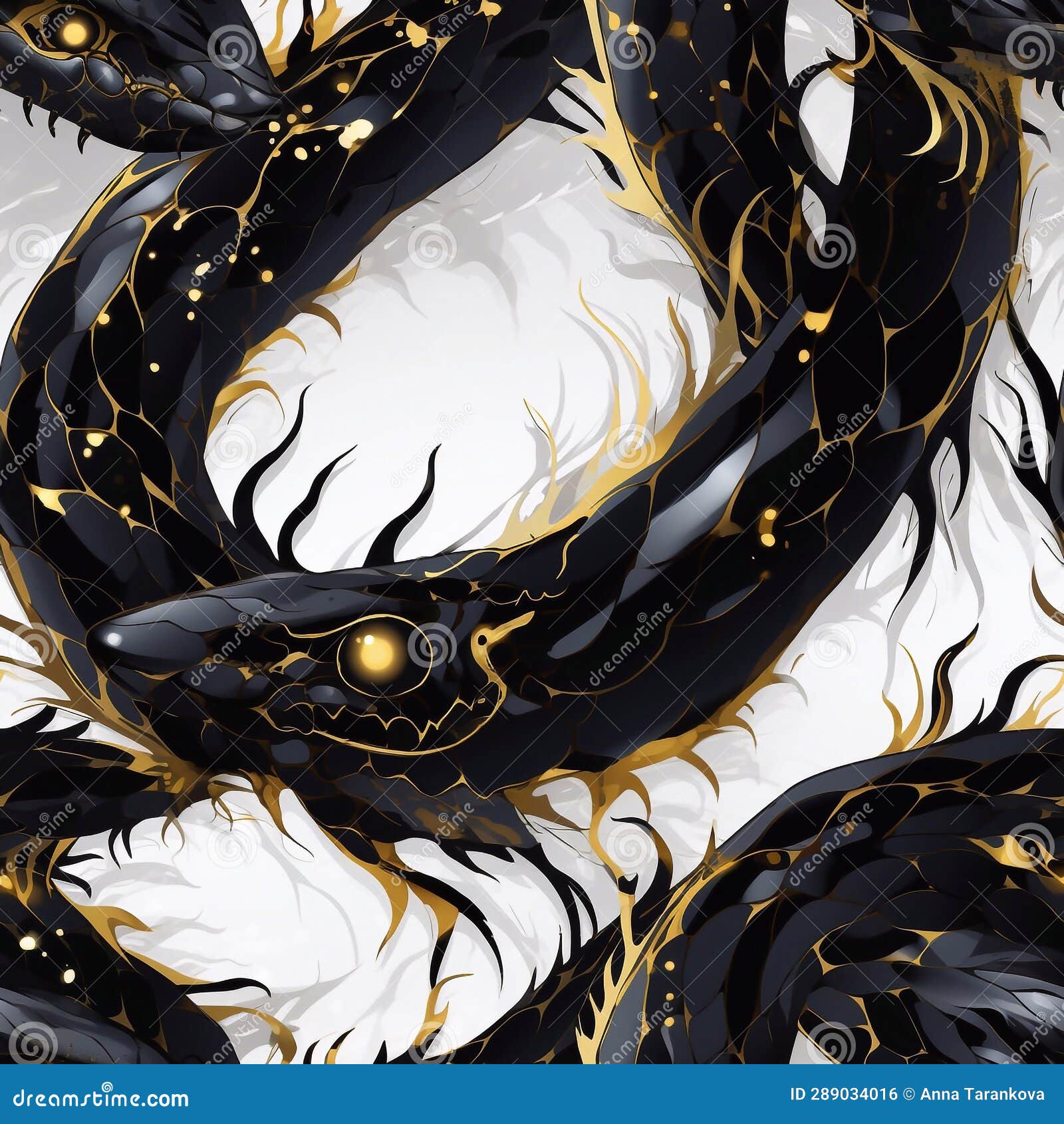 Black Snakes.Seamless Magical Fantasy Pattern With Snakes And Dragons ...
