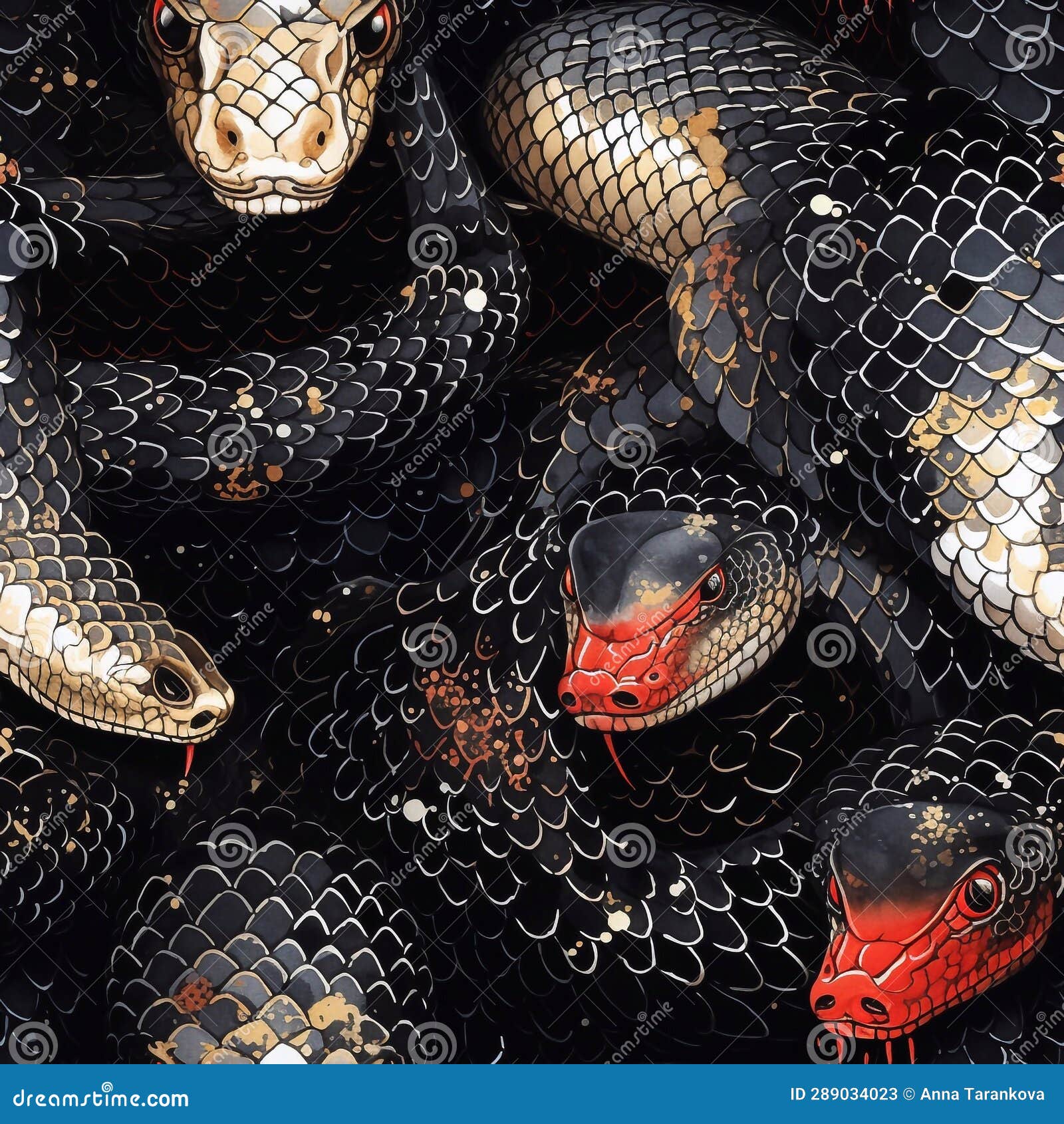 Black Snakes.Seamless Magical Fantasy Pattern with Snakes and Dragons ...