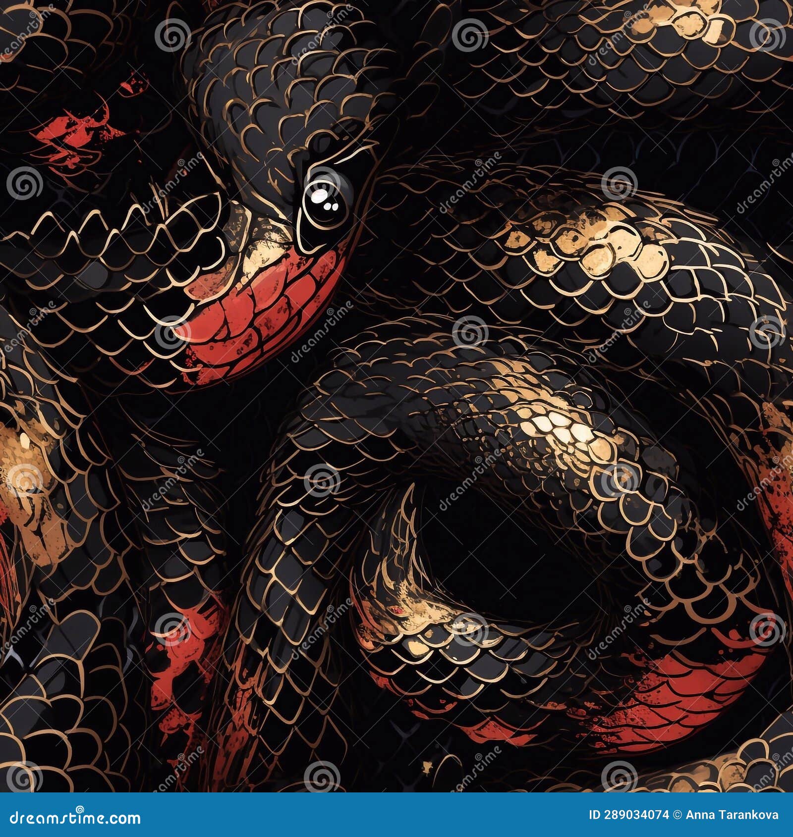 Black Snakes.Seamless Magical Fantasy Pattern with Snakes and Dragons ...