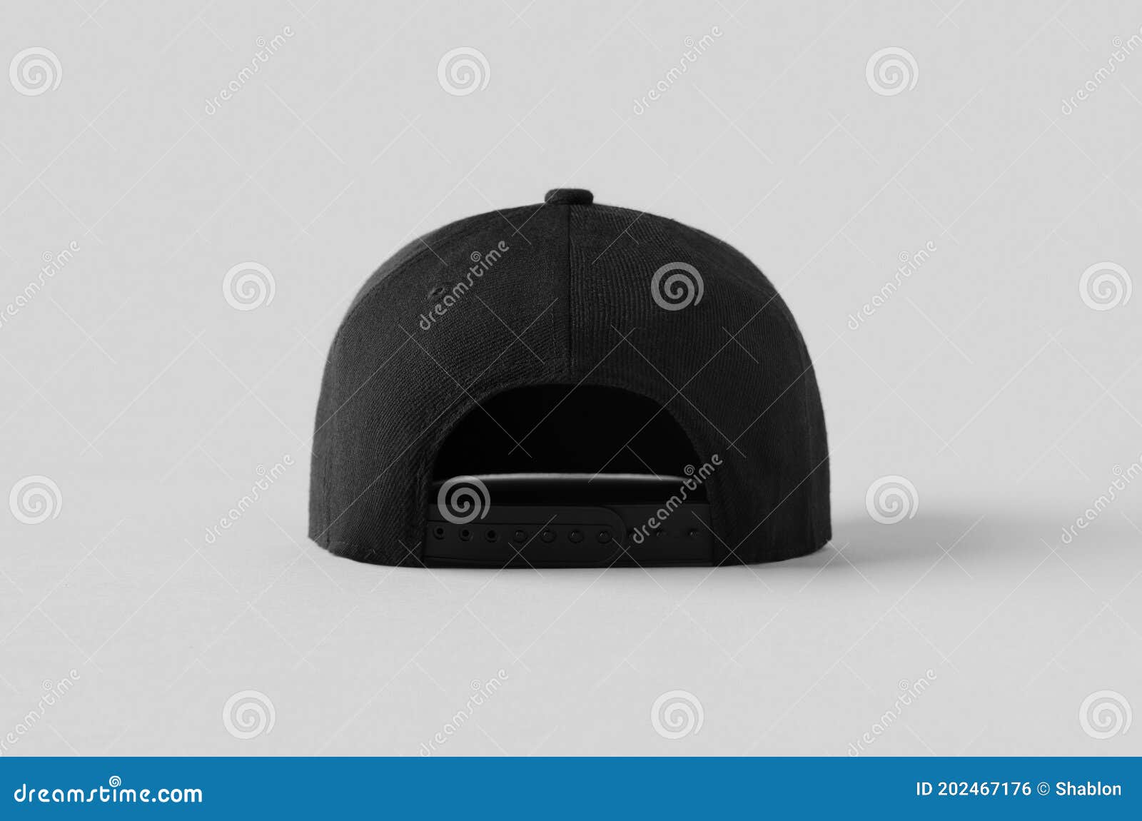 Black Snapback Cap Mockup on a Grey Background, Back View Stock Photo ...