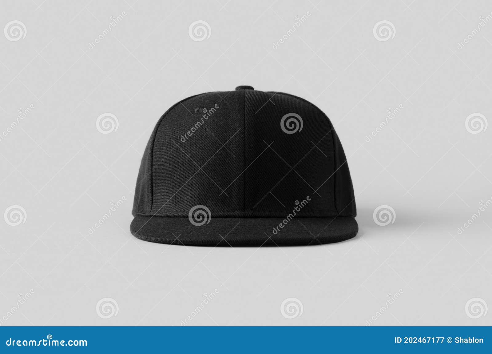 Black Snapback Cap Mockup on a Grey Background, Front View Stock Image ...