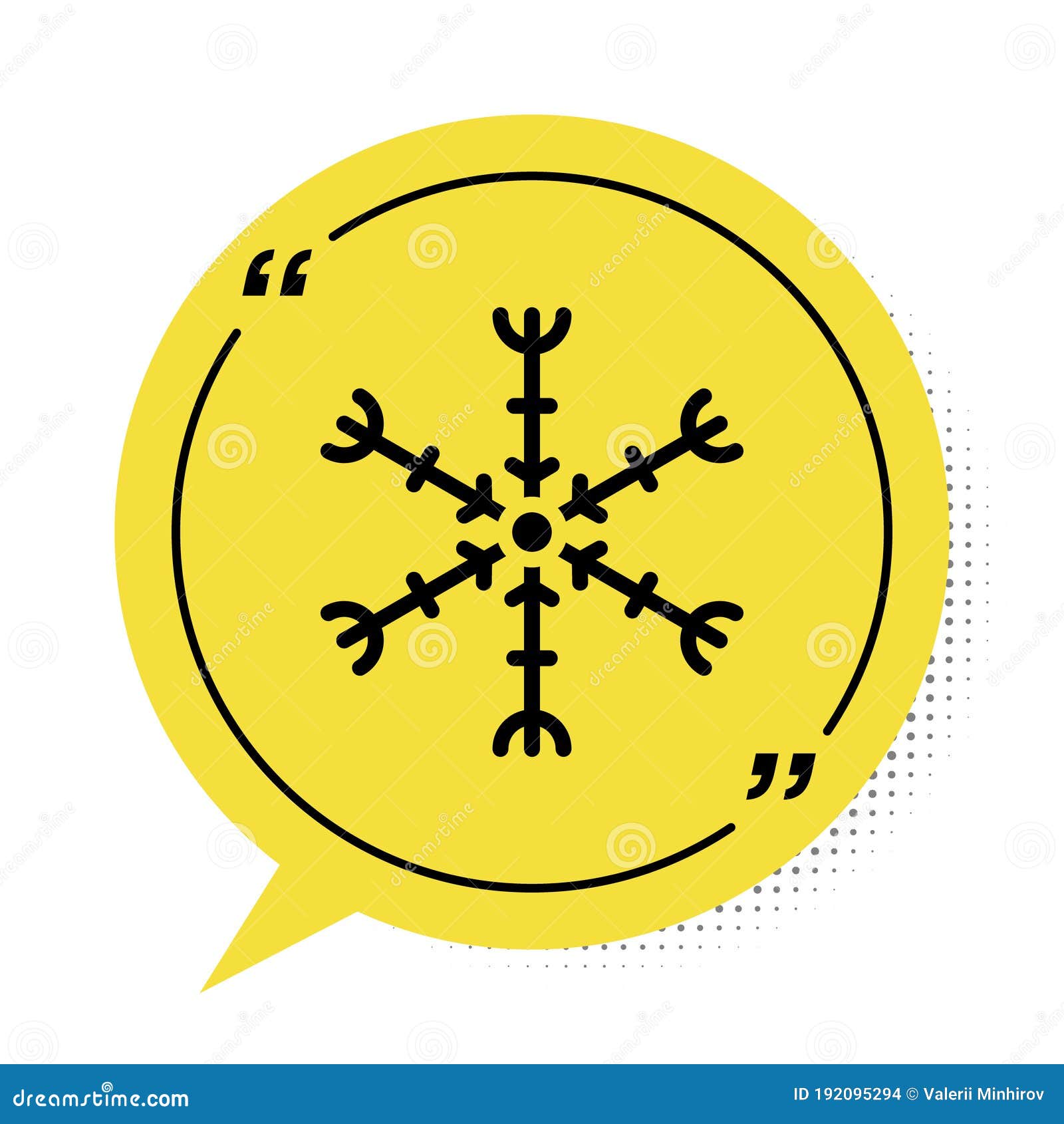 Black Snowflake Icon Isolated on White Background. Yellow Speech Bubble ...