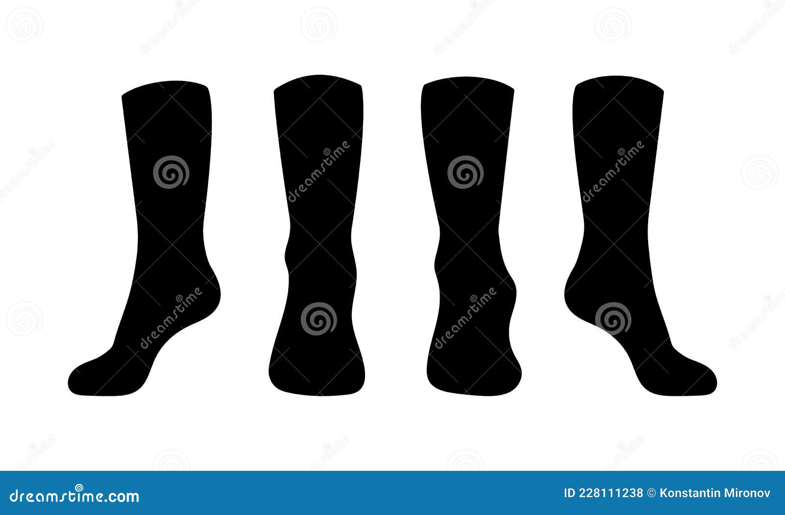 Black Socks, Front, Back And Side View Vector Illustration ...