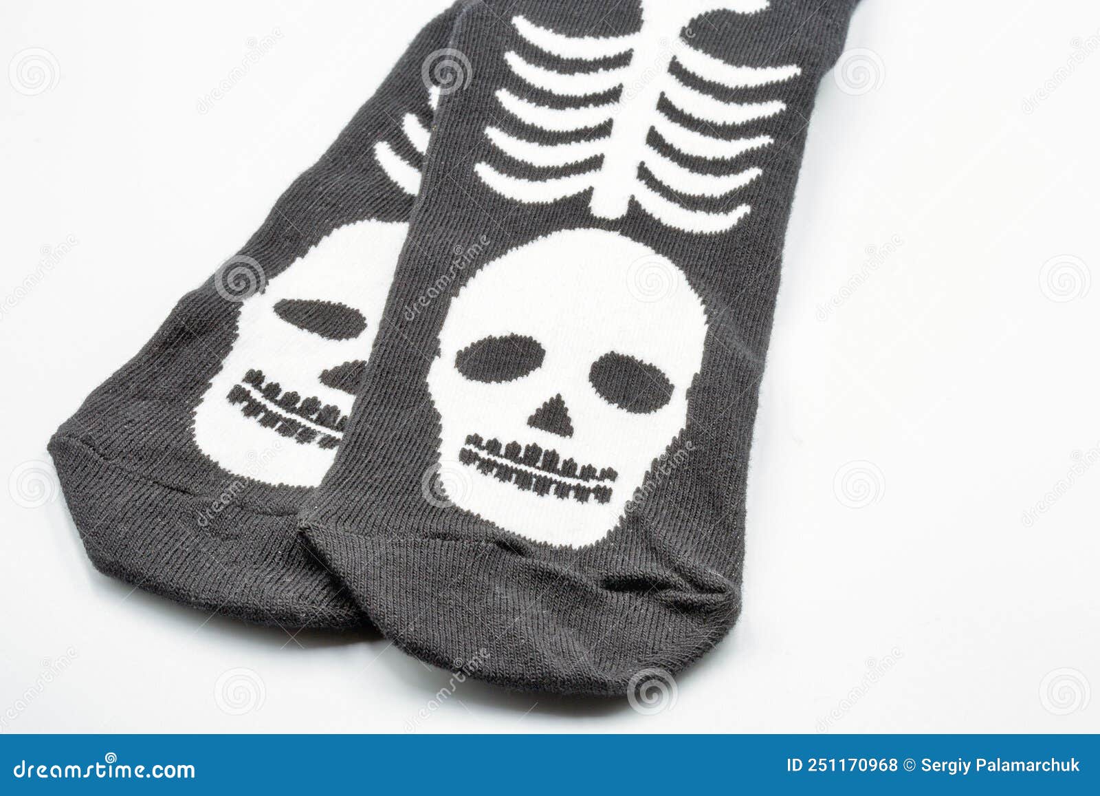 Black Socks with White Scull Skeleton Closeup. Halloween Theme Stock ...