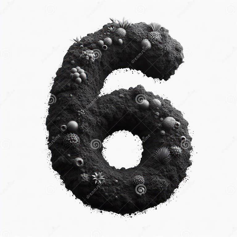 Black Soil in Shape Number 6 Isolated Solid White Background. Ai ...