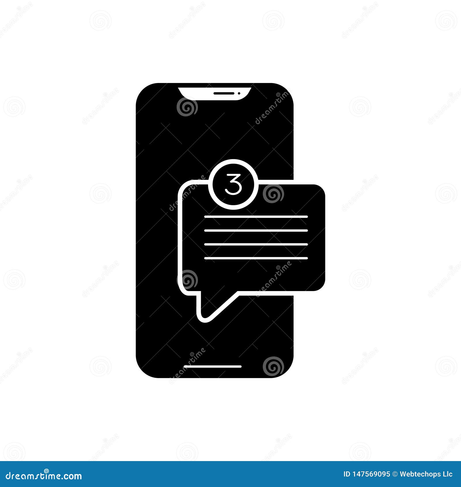 Black Solid Icon for New Messages App, Smartphone and Communication ...