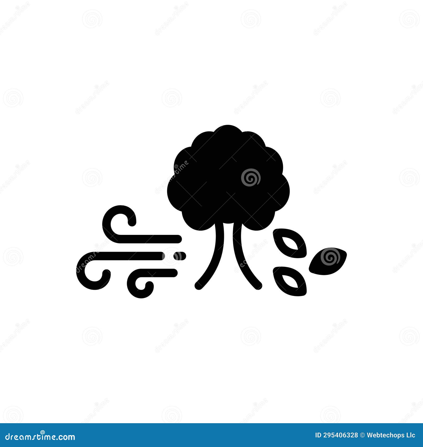 Black Solid Icon for Wind, Breeze and Tree Stock Illustration ...