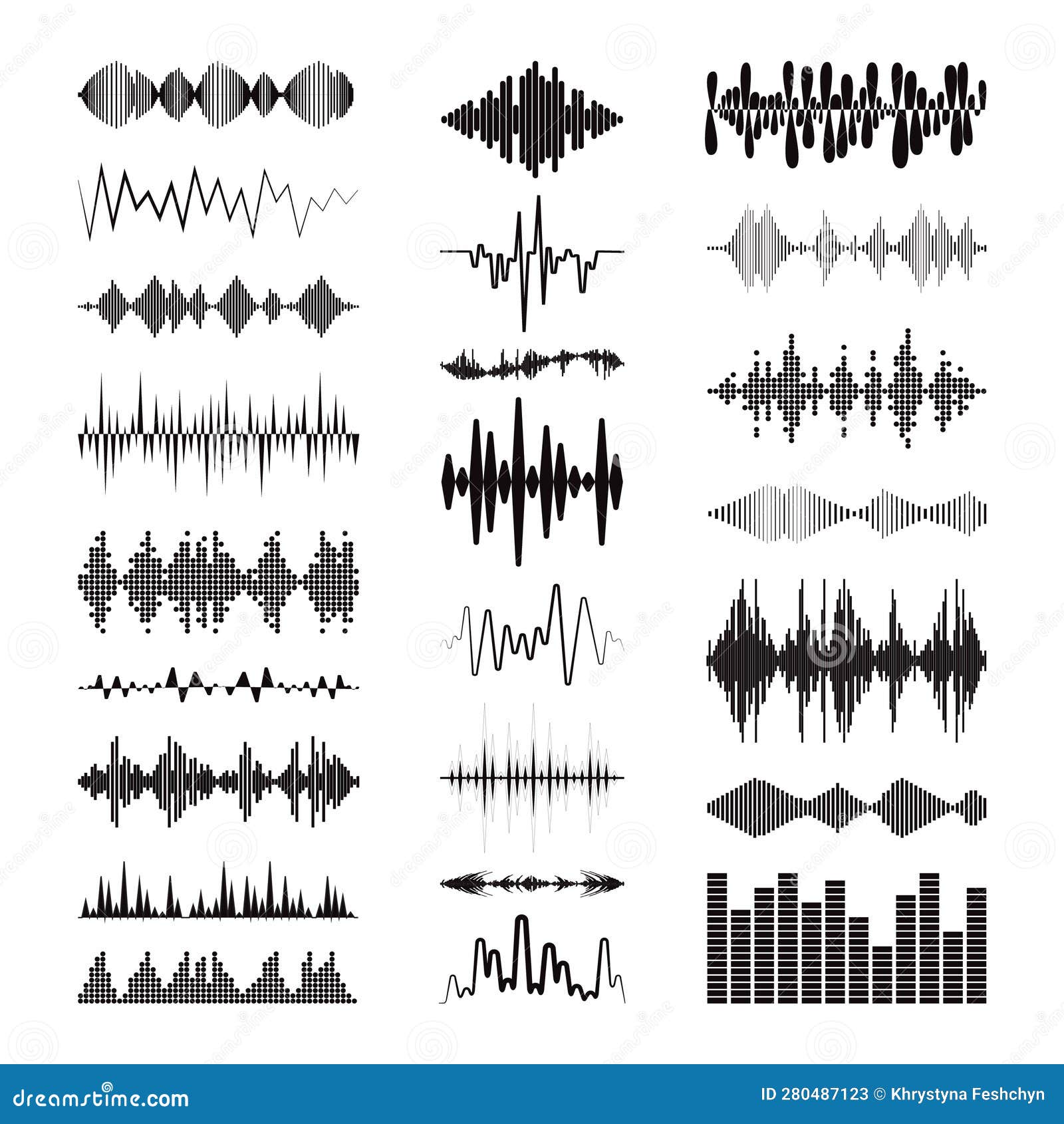 Black Sound Waves Logo Collection. Modern Music Equalizer Elements ...