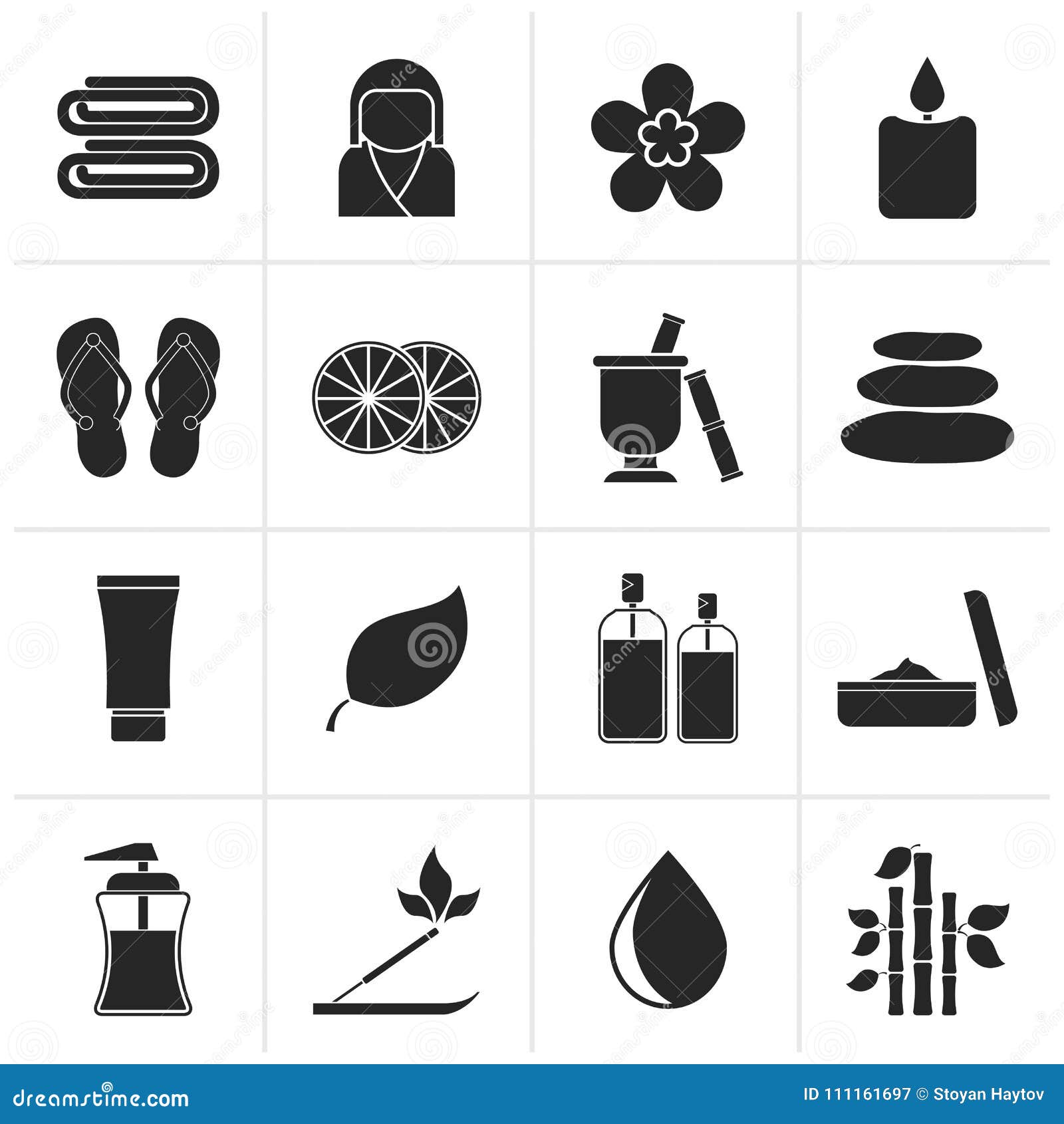 Black Spa objects icons stock vector. Illustration of background ...