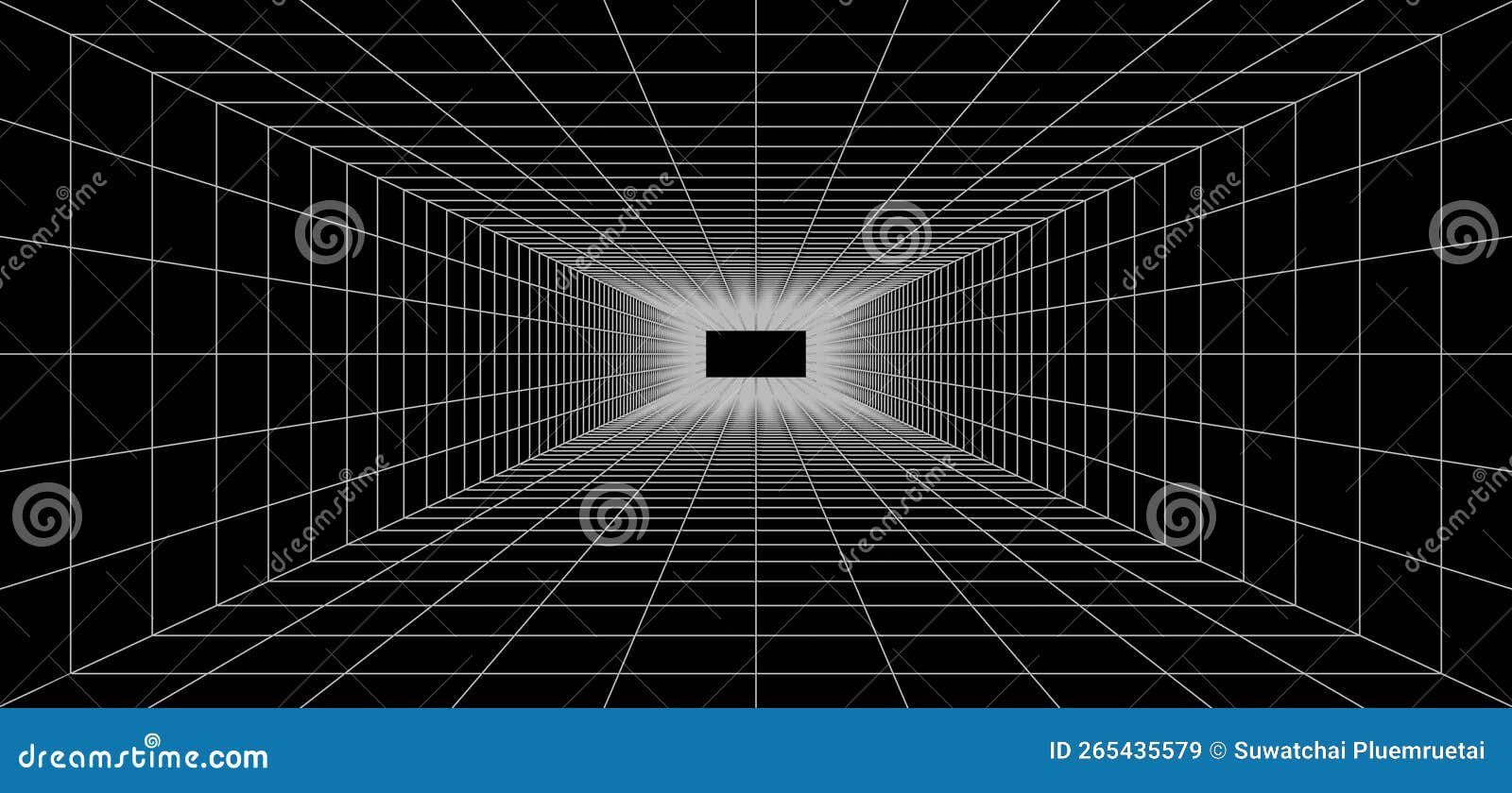 Black Space with Perspective Grid Line, 3d Stock Illustration ...