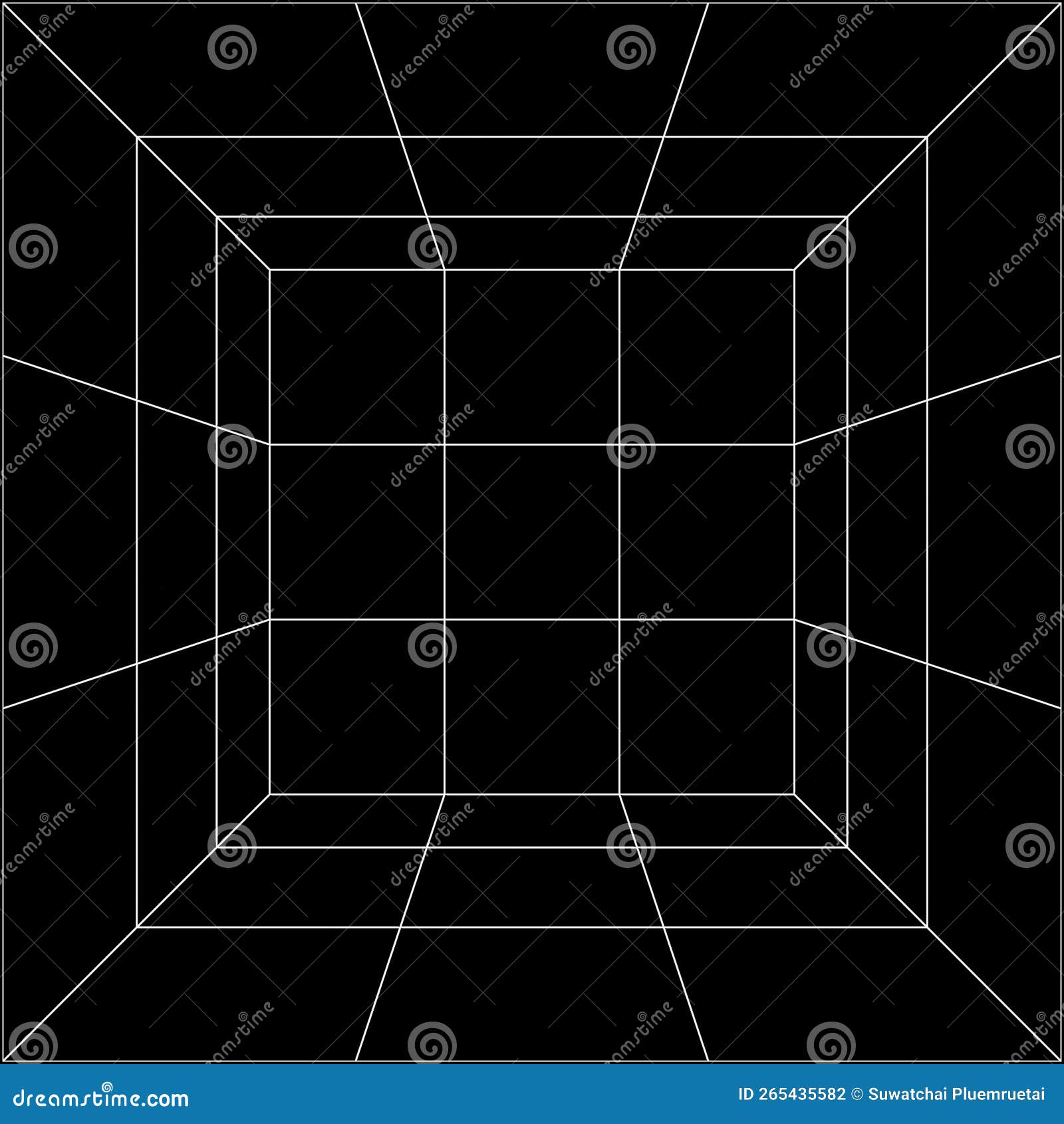 Black Space with Perspective Grid Line, 3d Stock Illustration ...