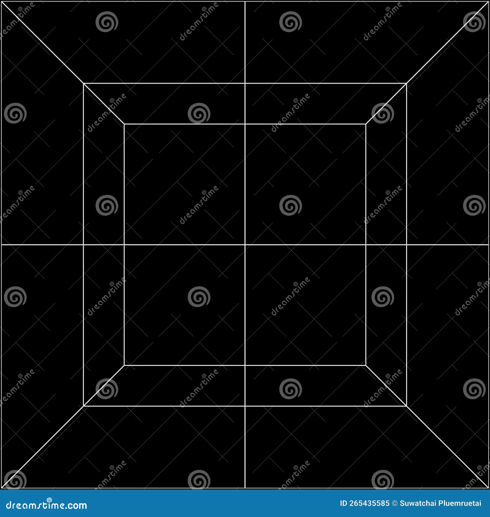 Black Space with Perspective Grid Line, 3d Stock Illustration ...