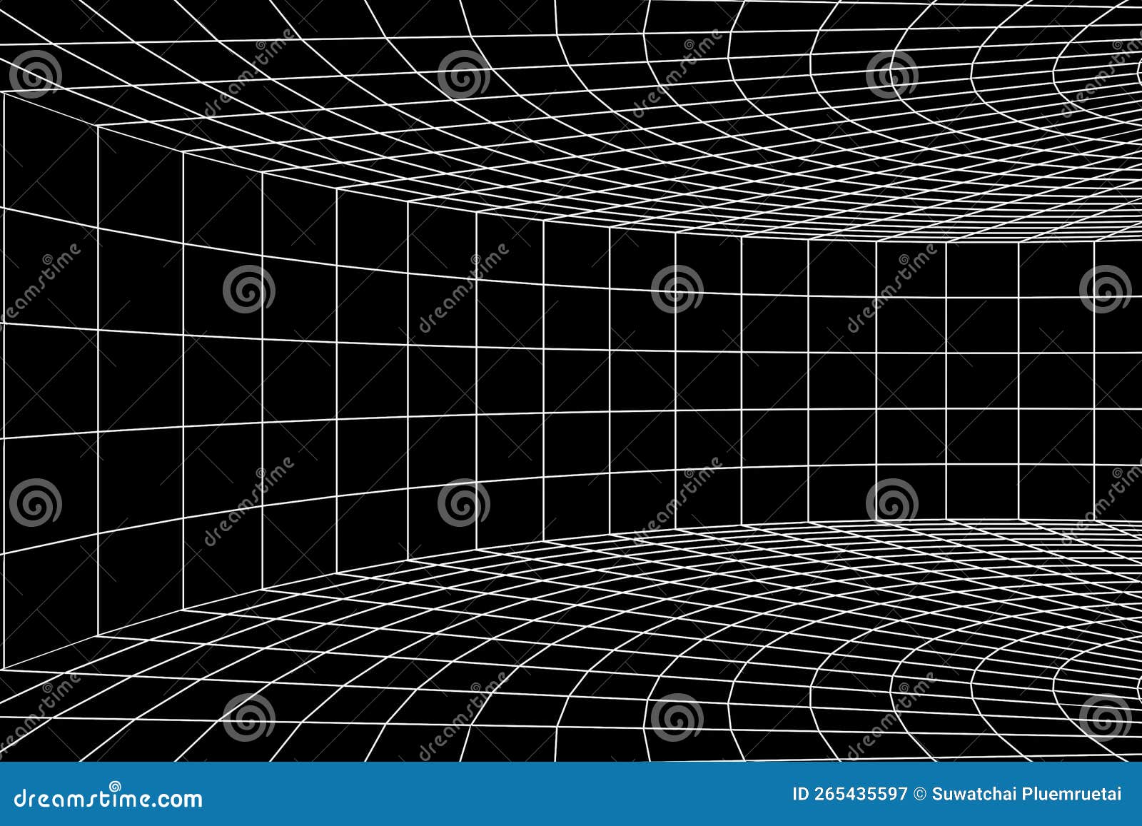 Black Space with Perspective Grid Line, 3d Stock Illustration ...