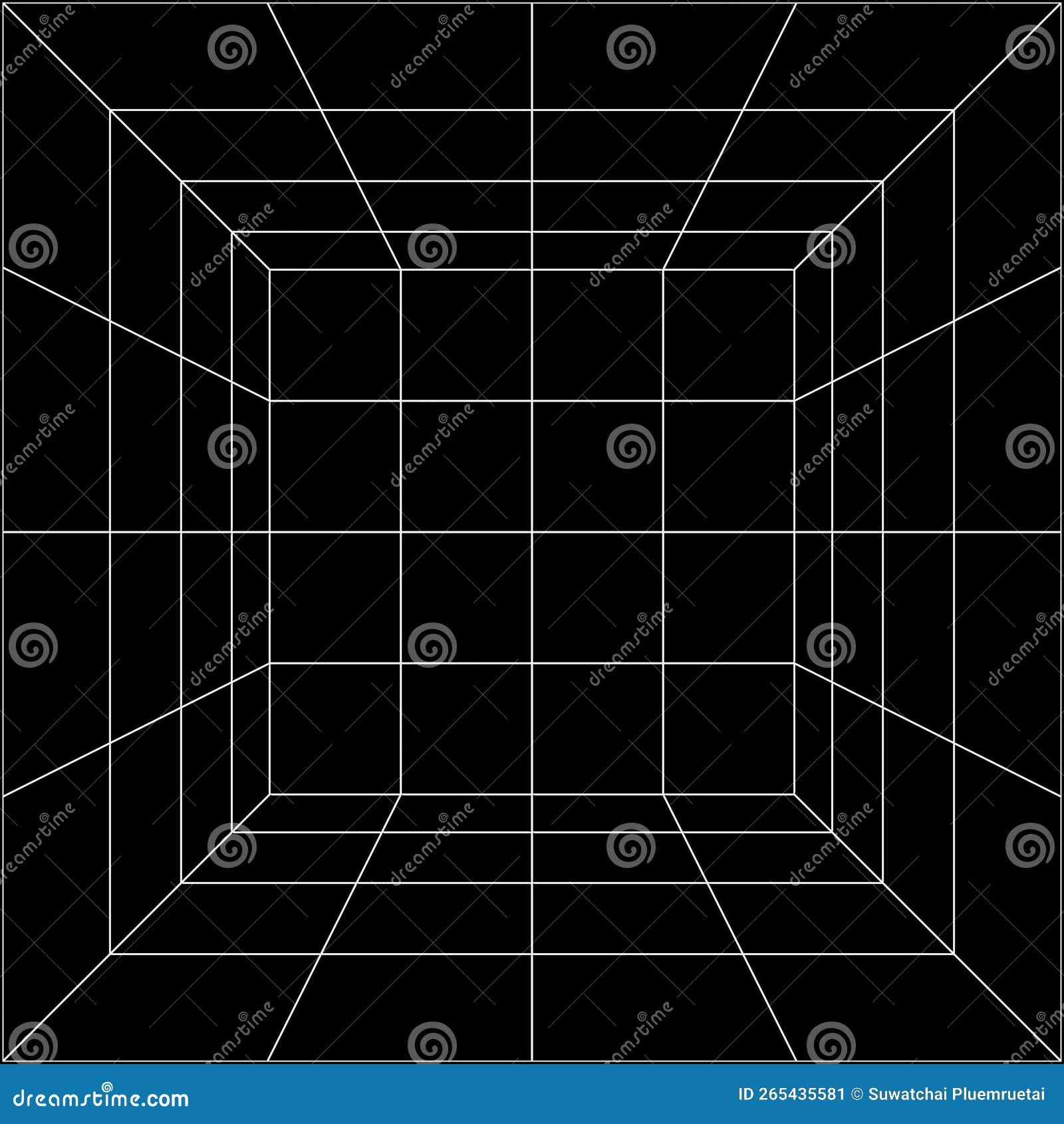 Black Space with Perspective Grid Line, 3d R Stock Illustration ...