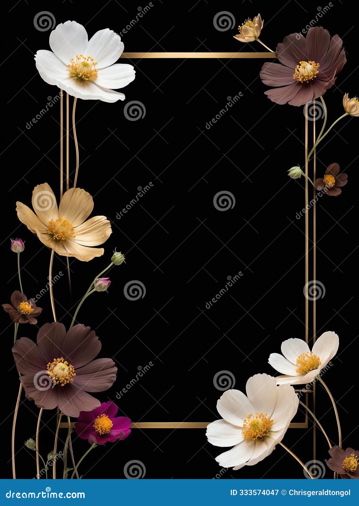 Black Space for Text with Floral Border Ai Generated Stock Illustration ...
