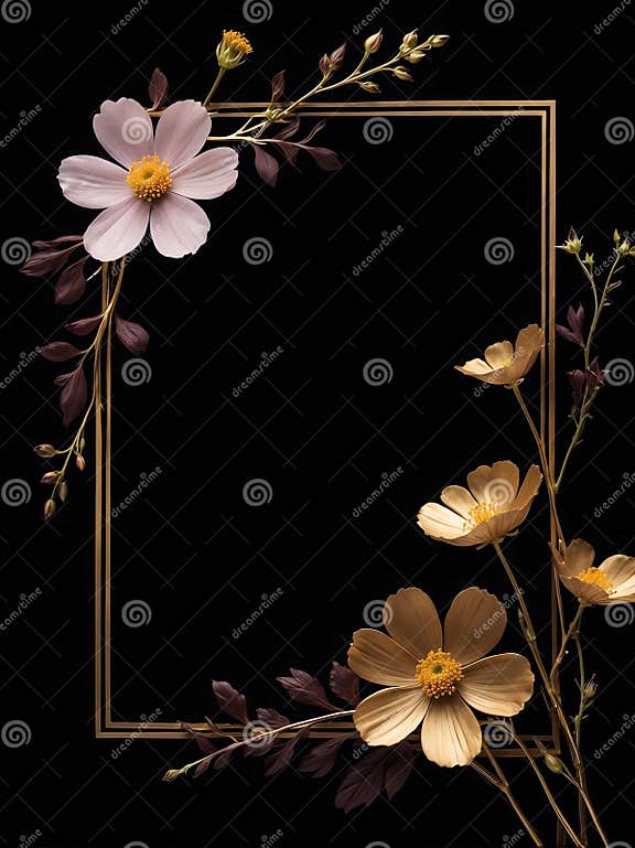 Black Space for Text with Floral Border Ai Generated Stock Illustration ...