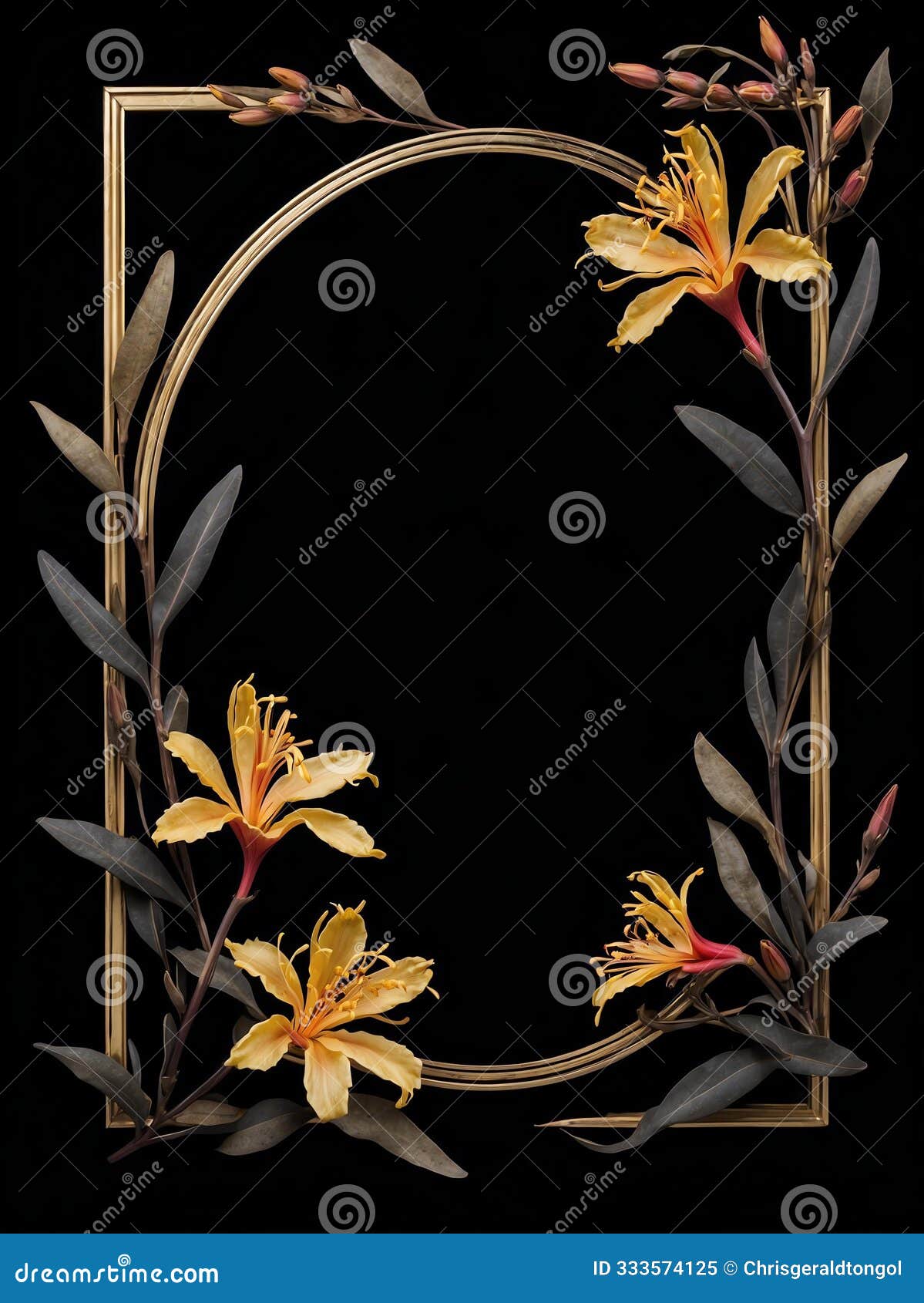 Black Space for Text with Floral Border Ai Generated Stock Illustration ...
