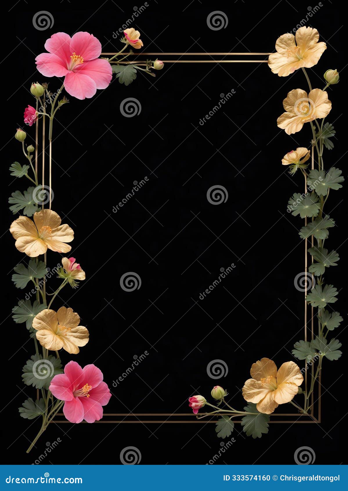 Black Space for Text with Floral Border Ai Generated Stock Illustration ...