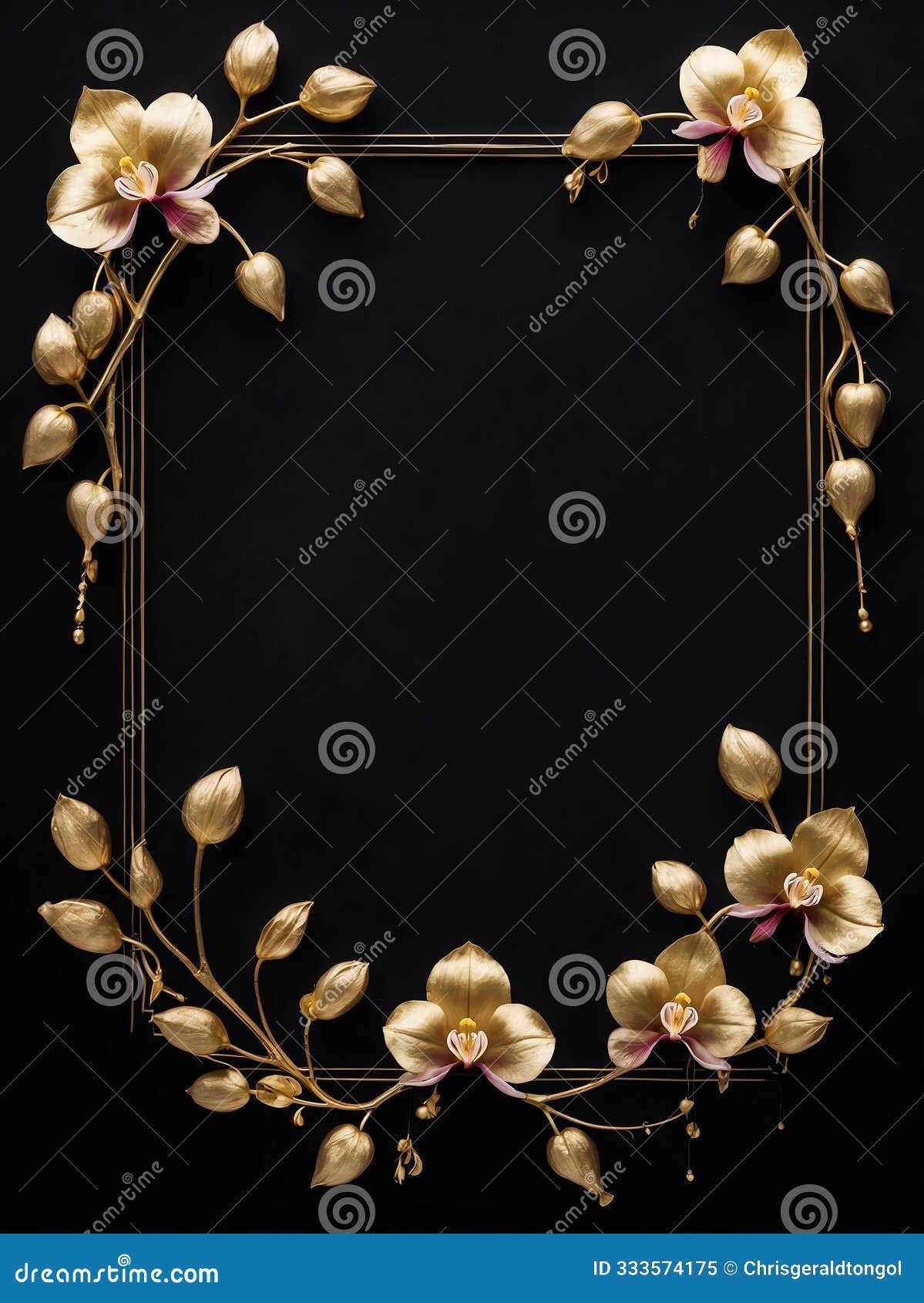 Black Space for Text with Floral Border Ai Generated Stock Illustration ...