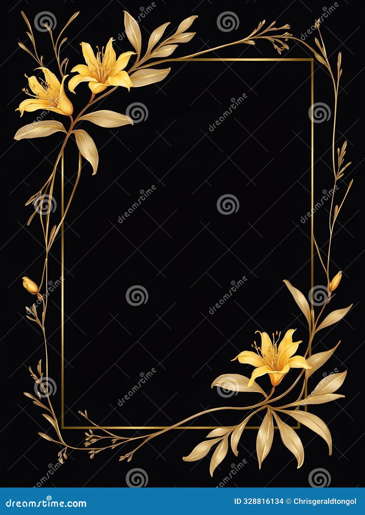 Black Space for Text with Floral Border Ai Generated Stock Illustration ...