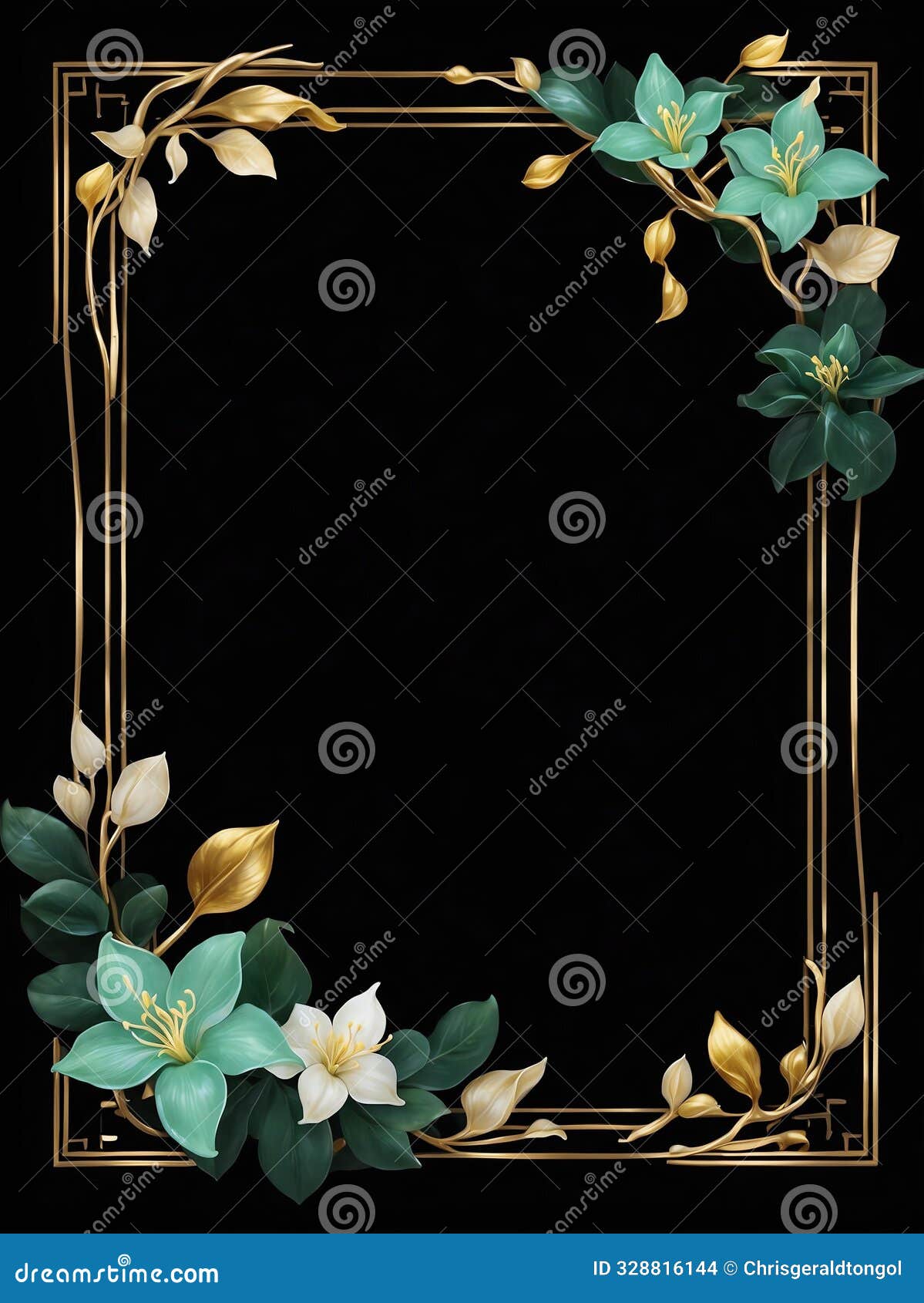Black Space for Text with Floral Border Ai Generated Stock Illustration ...