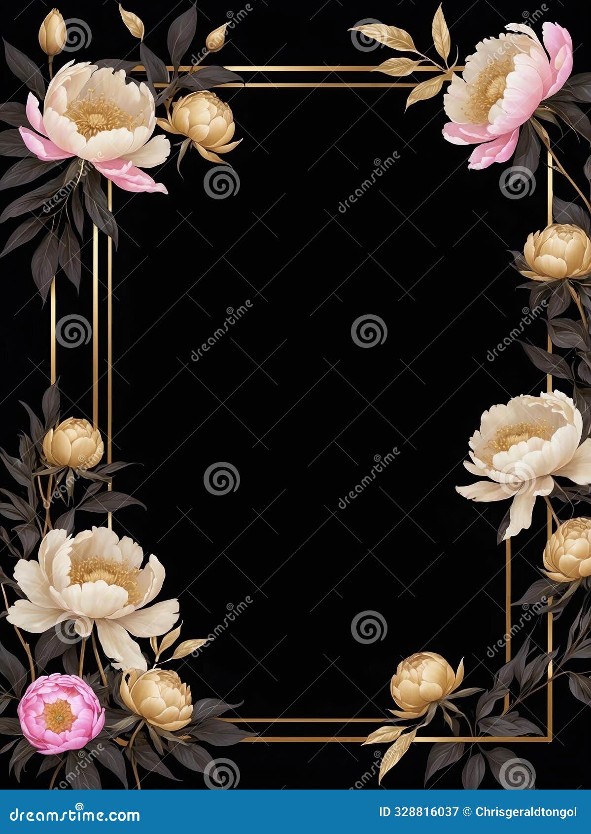 Black Space for Text with Floral Border Ai Generated Stock Illustration ...