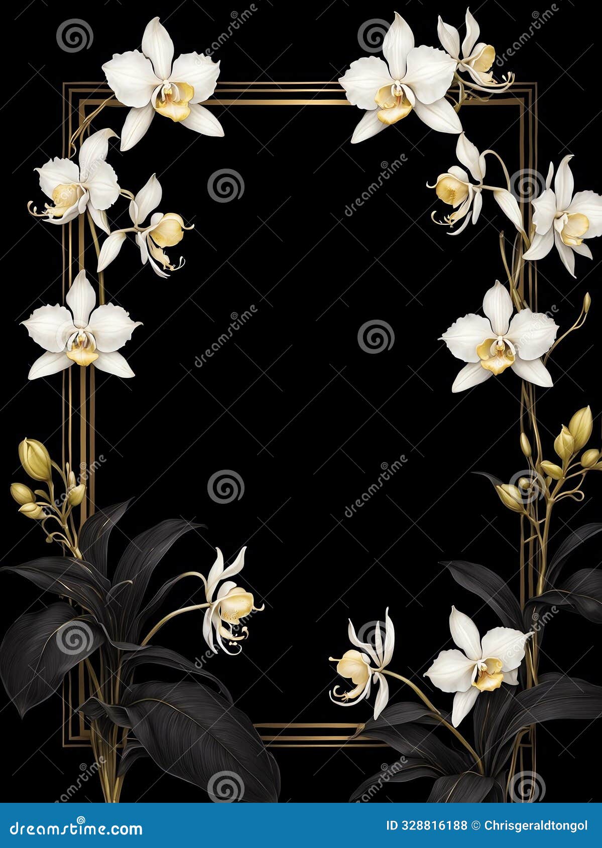 Black Space for Text with Floral Border Ai Generated Stock Illustration ...