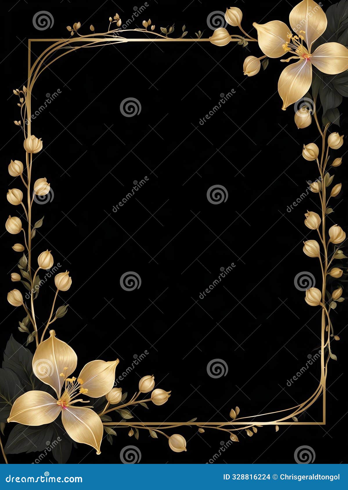 Black Space for Text with Floral Border Ai Generated Stock Illustration ...